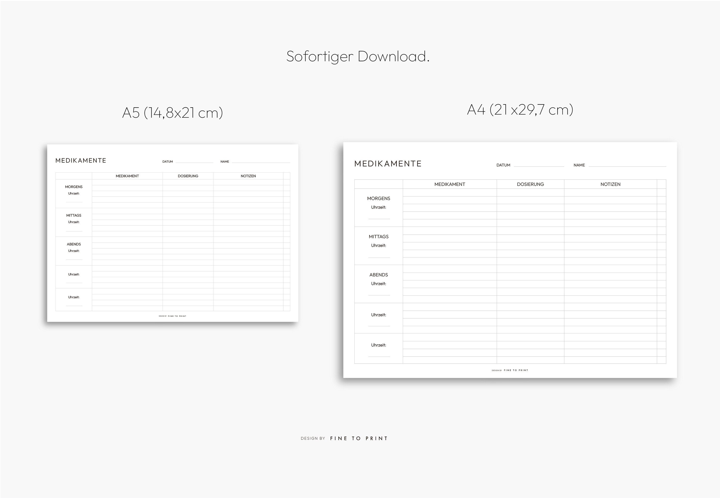 Medication Tracker, Chart, Regular Medication Intake, Downloadable PDF ...