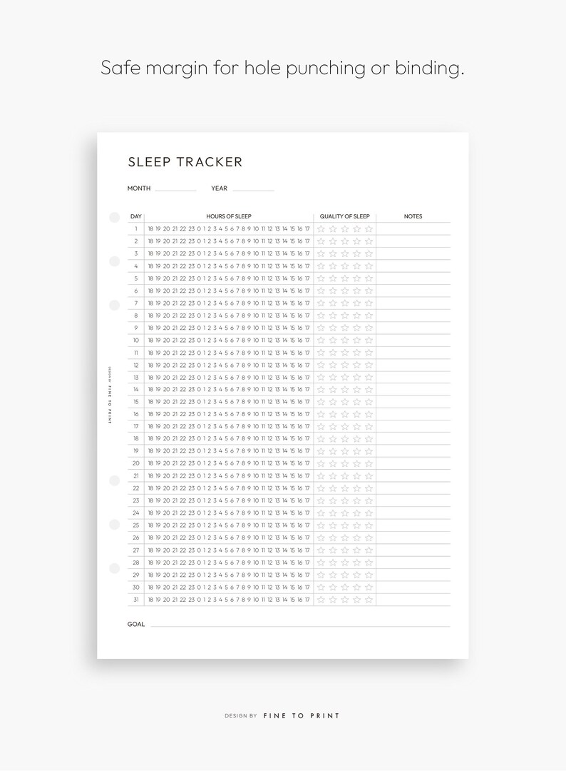 Sleep Tracker Monthly Sleep Chart Sleeping Log Downloadable | Etsy