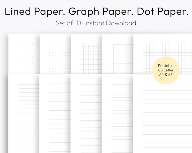 Printable Lined Paper, Graph Paper, Grid Paper, Dot Paper, Instant ...
