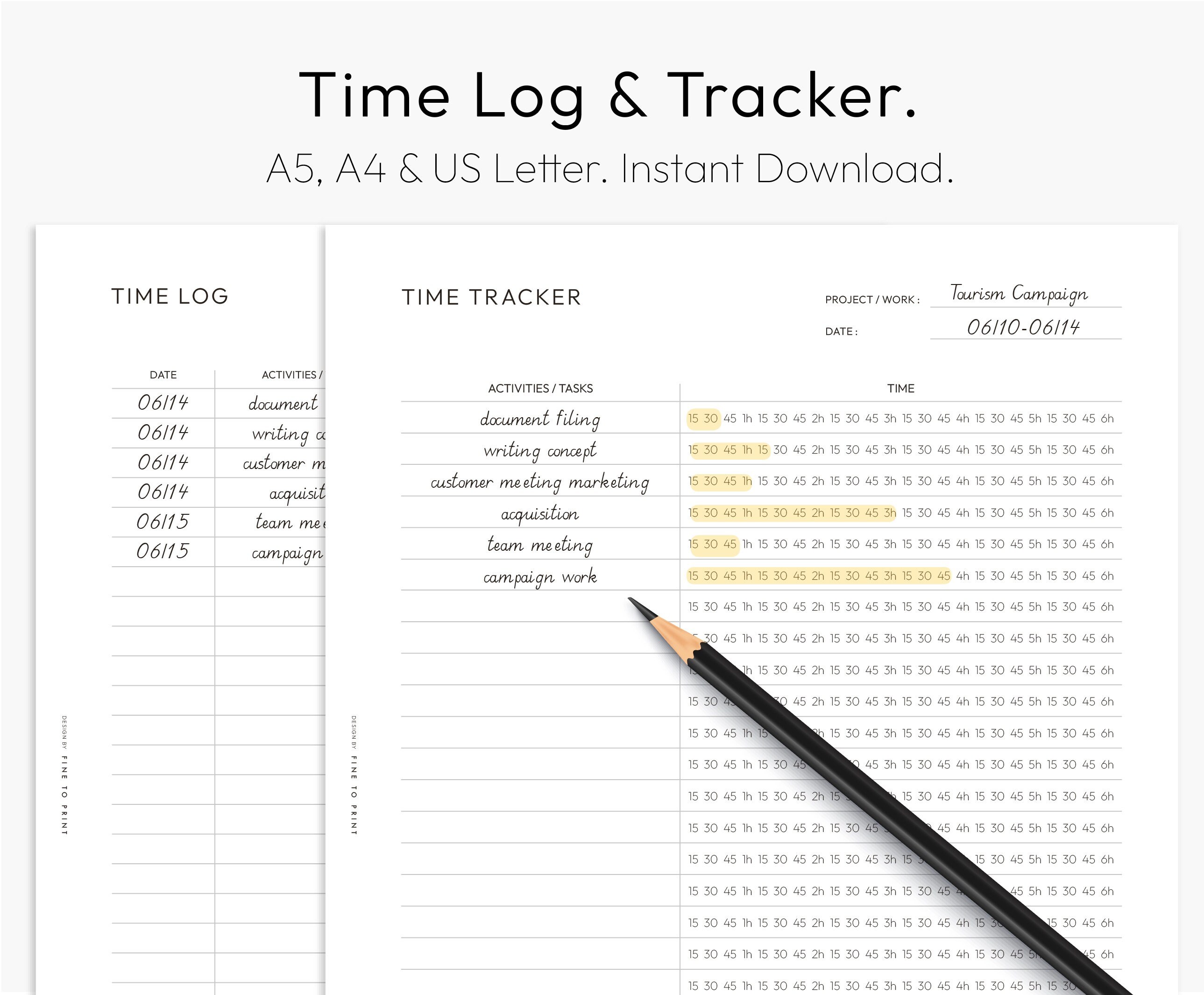 Time Tracker Printable, Time Log, Time Management, Activity Tracker ...