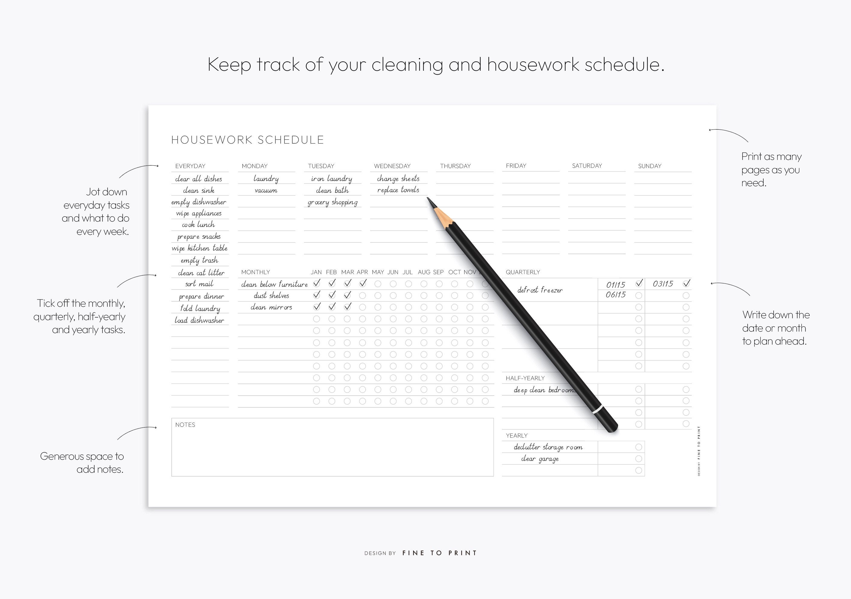 Cleaning Schedule, Printable, Housework Tracker, Household Planner ...