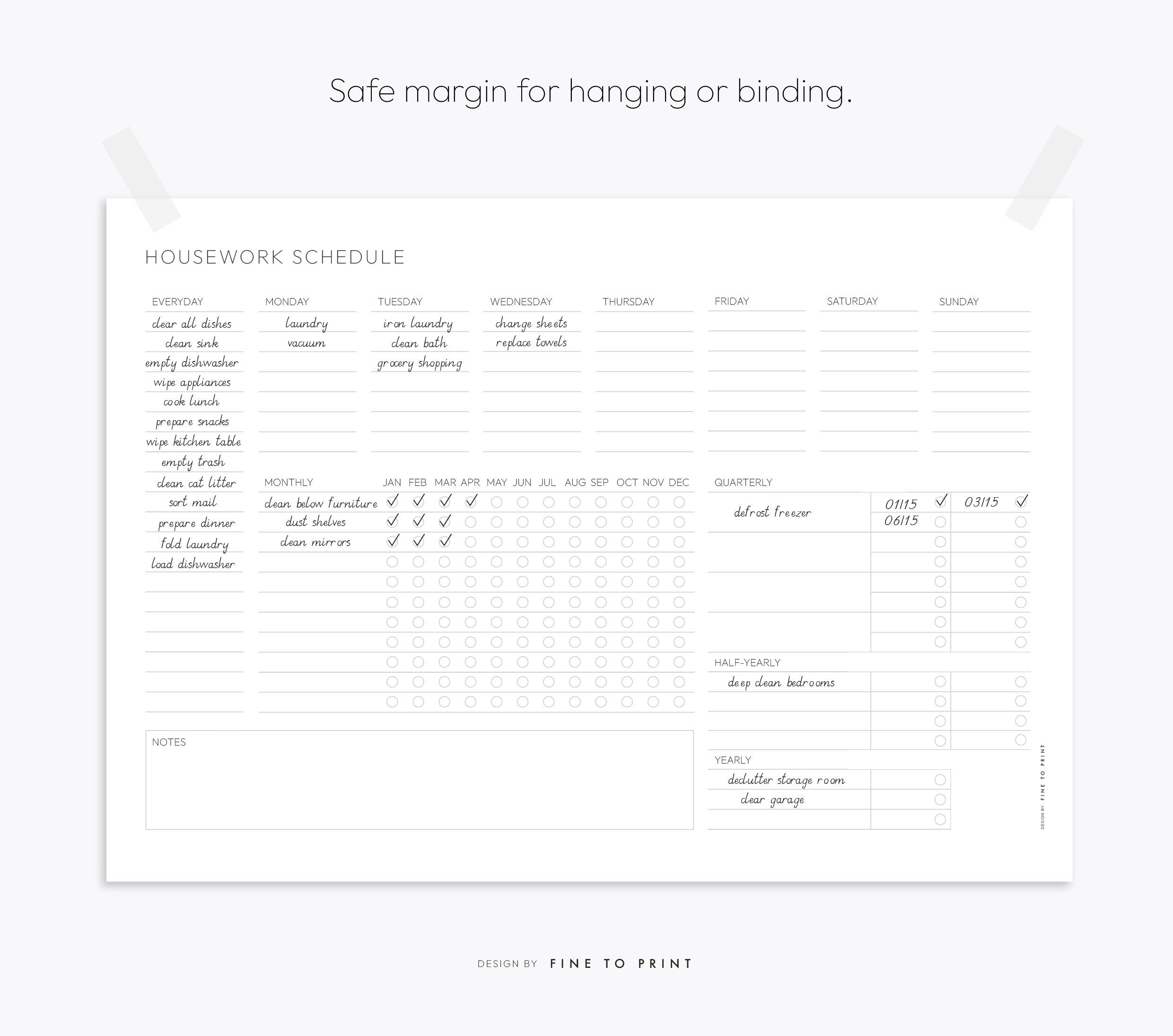 Cleaning Schedule, Printable, Housework Tracker, Household Planner ...