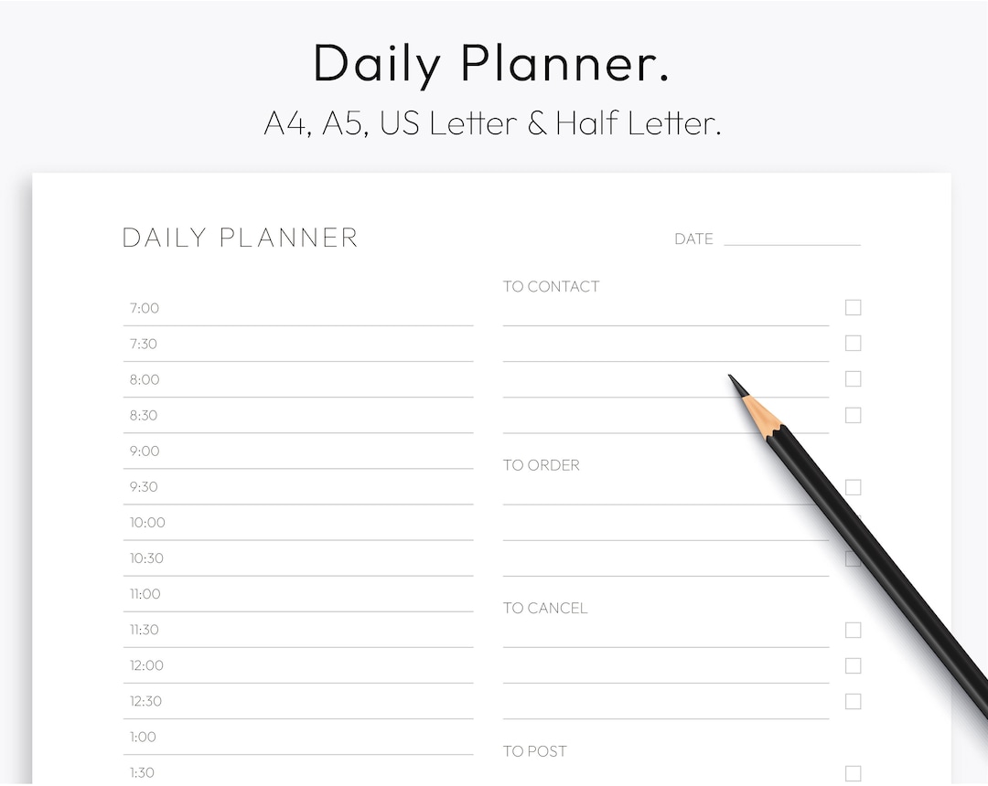 Planificador diario, PDF descargable, Plan del día, A5, A4, Carta ...