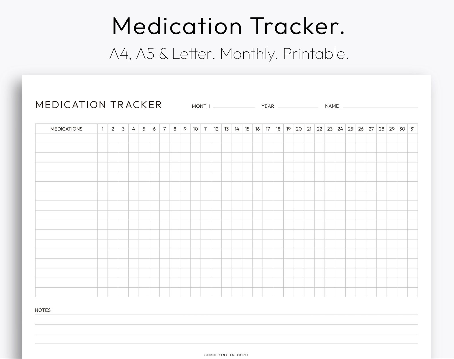Medication Tracker, Chart, Monthly Medication Intake, Downloadable PDF ...