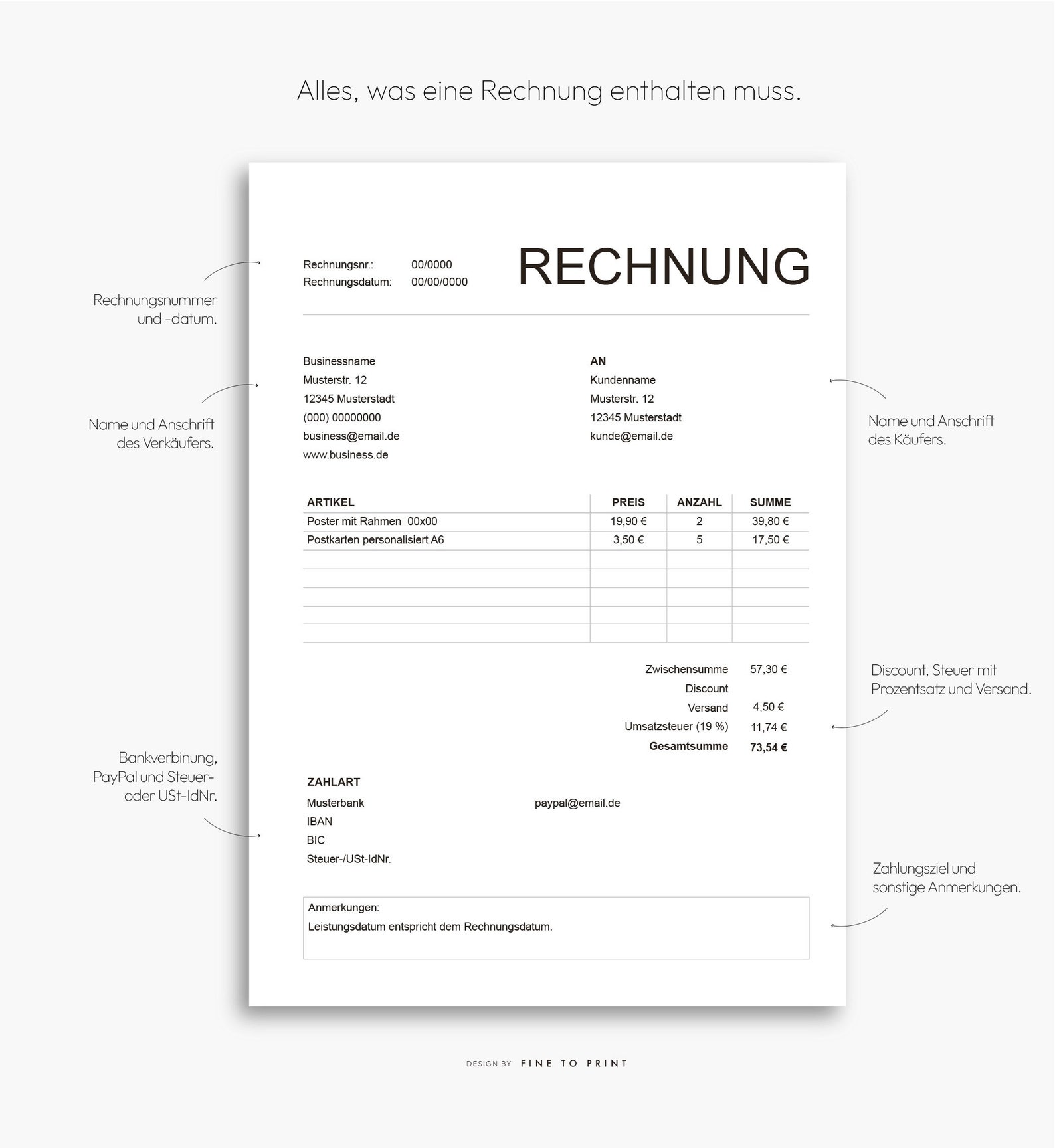 Rechnungsvorlage, Rechnung Vorlage, PDF zum Download, einfache Rechnung ...