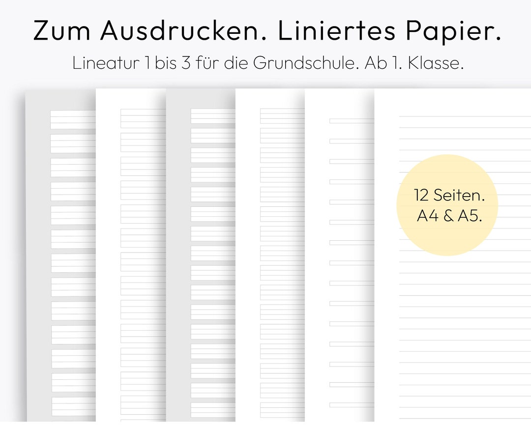 Liniertes Papier, Lineatur 1 2 3, Schule, 1. Klasse, 4. Klasse ...