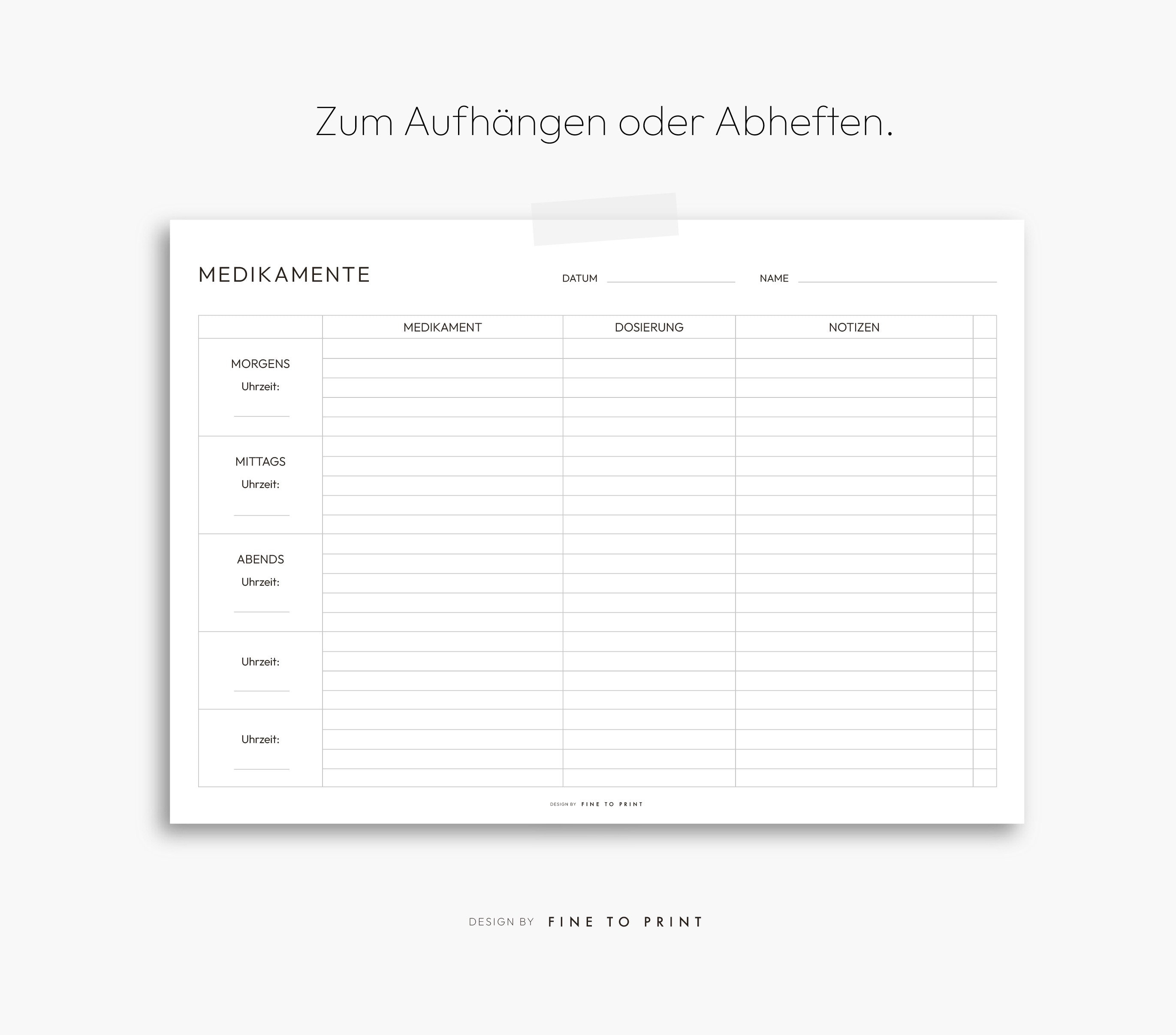Medication Tracker, Chart, Regular Medication Intake, Downloadable PDF ...