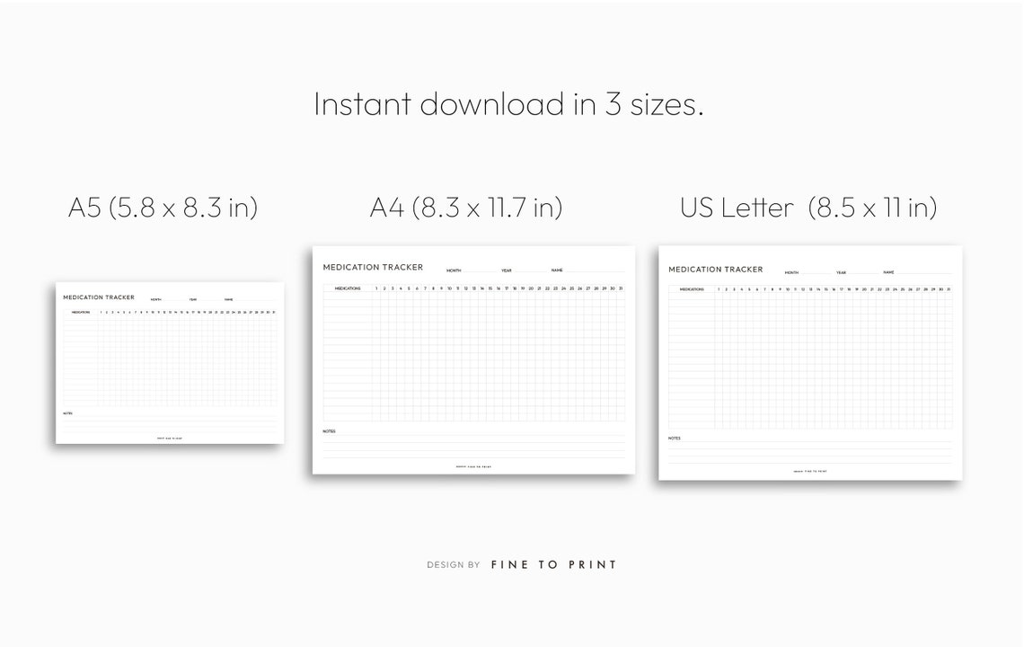 Medication Tracker, Chart, Monthly Medication Intake, Downloadable PDF ...