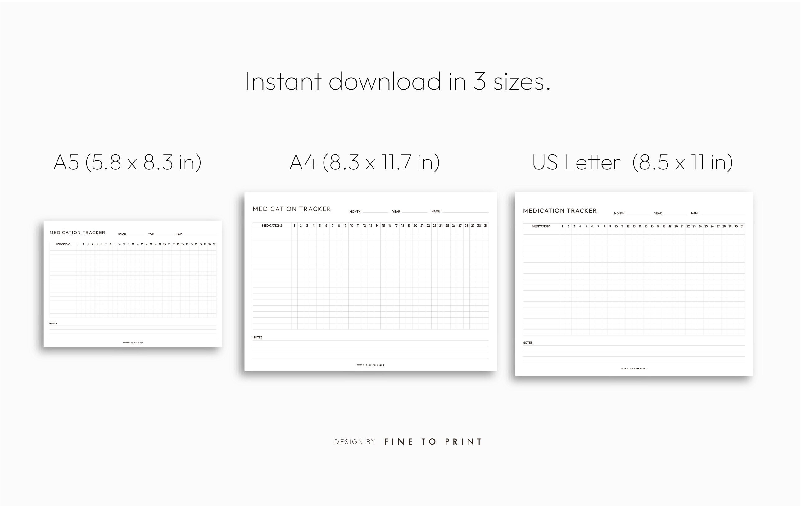 Medication Tracker, Chart, Monthly Medication Intake, Downloadable PDF ...