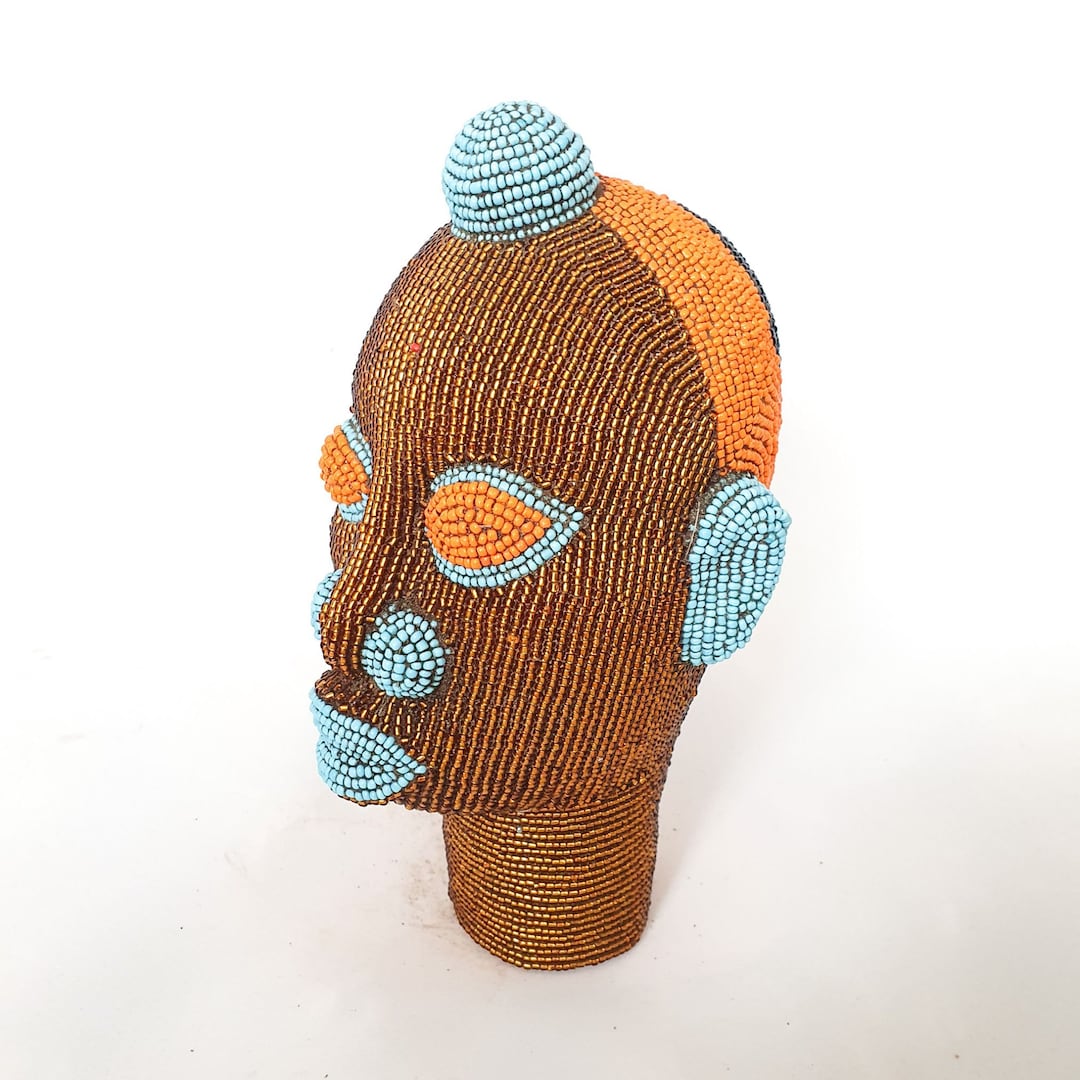 African Beaded Head Bronze - Etsy