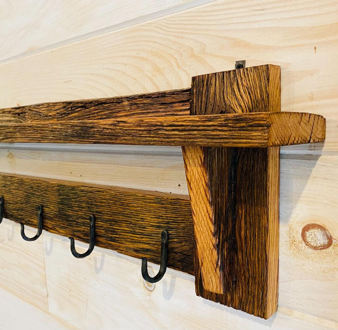 Rustic Barn Wood Shelf With Hanging Hooks - Etsy