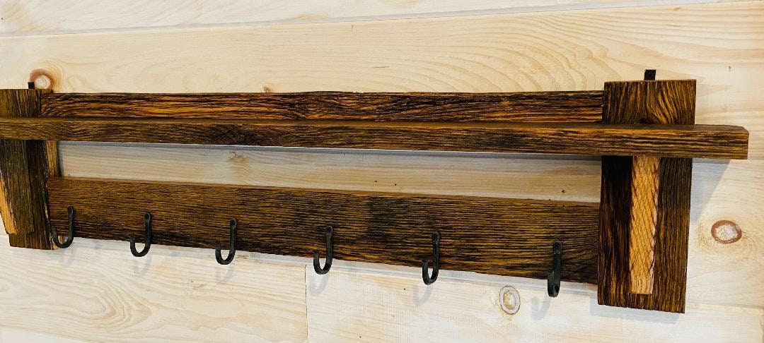 Rustic Barn Wood Shelf With Hanging Hooks - Etsy