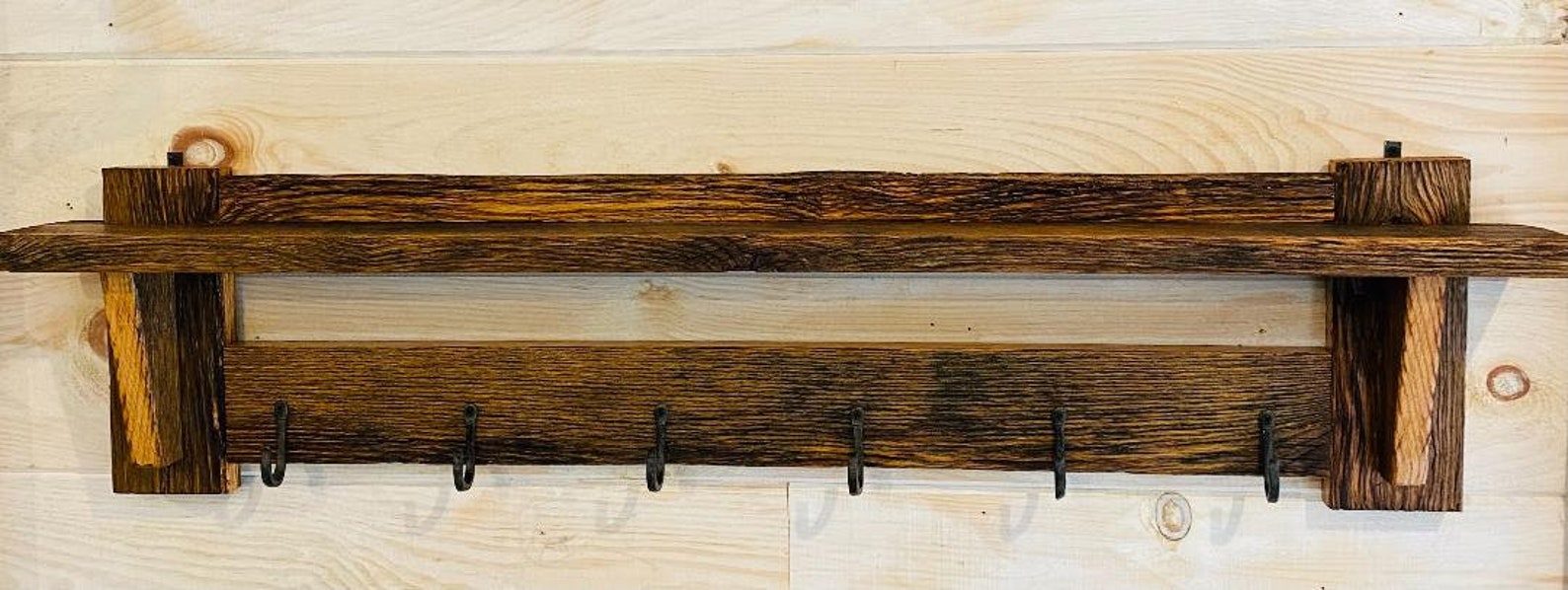 Rustic Barn Wood Shelf With Hanging Hooks - Etsy