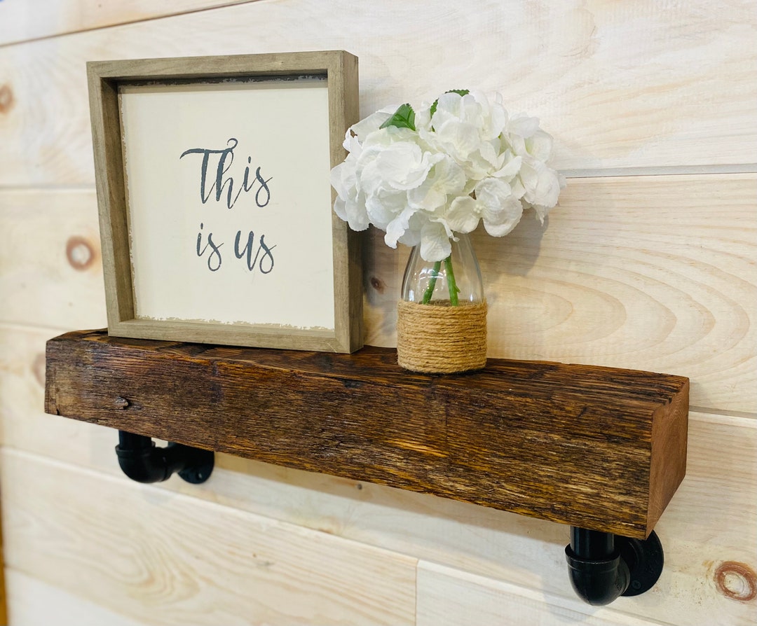 Rustic Hand Hewn Wood Pipe Shelf - Etsy Österreich