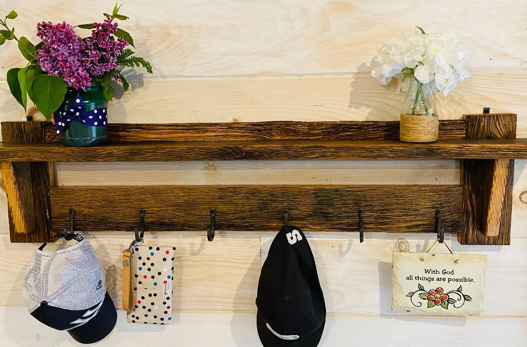 Rustic Barn Wood Shelf With Hanging Hooks - Etsy
