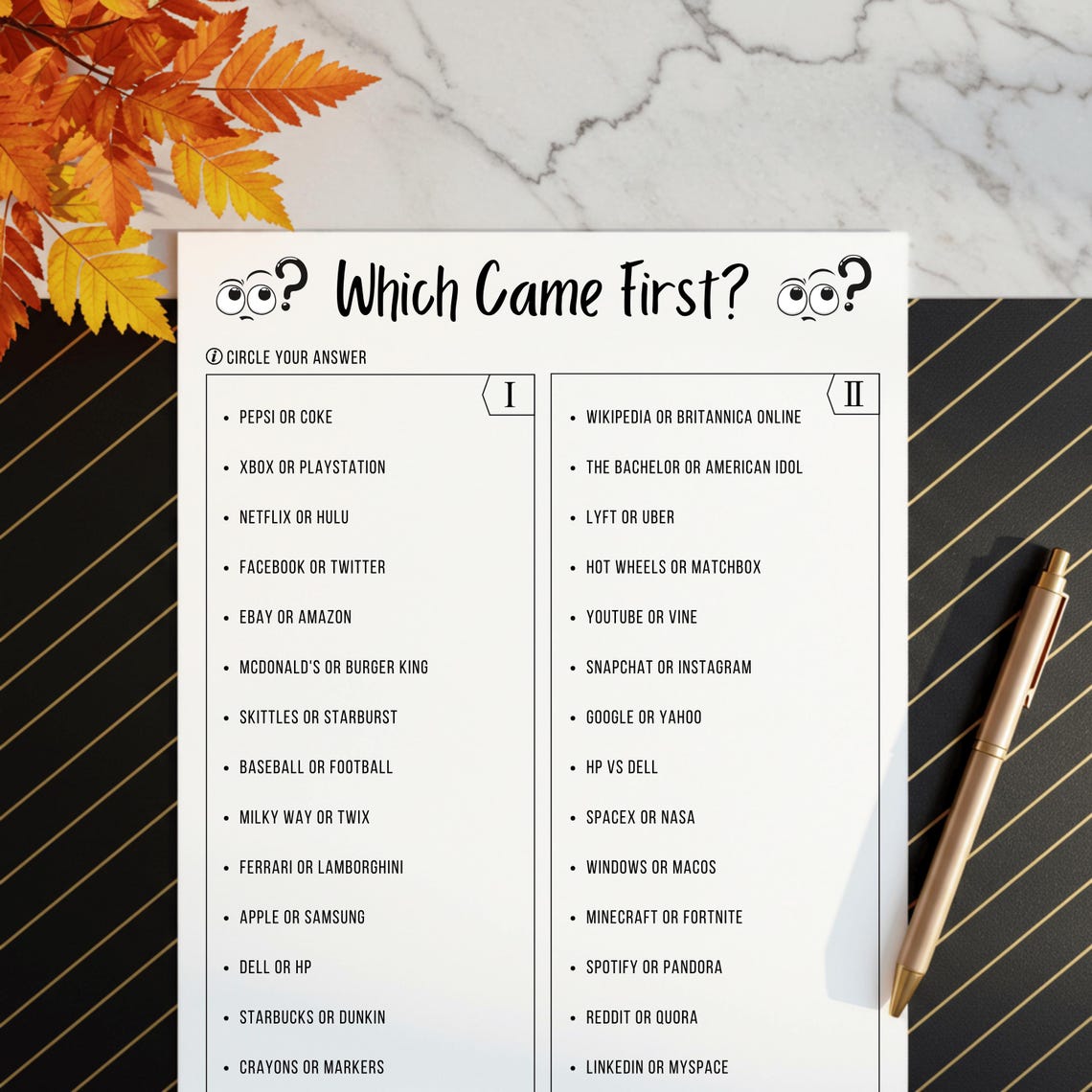 Which Came First Trivia Game, Summer Printable Quiz, Fun Party Game ...