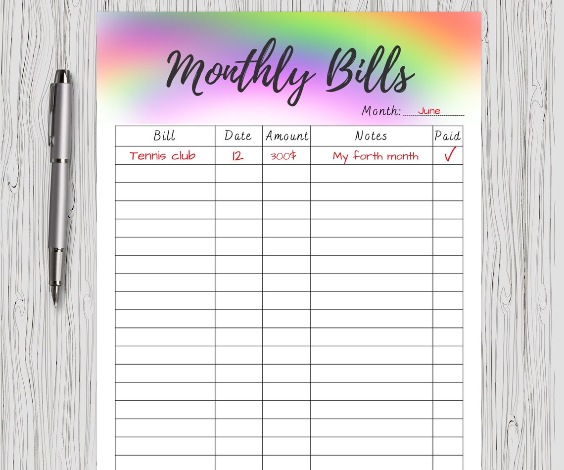Bill Tracker, Monthly Bill Log, Bill Planner, Bill Management, Bill ...
