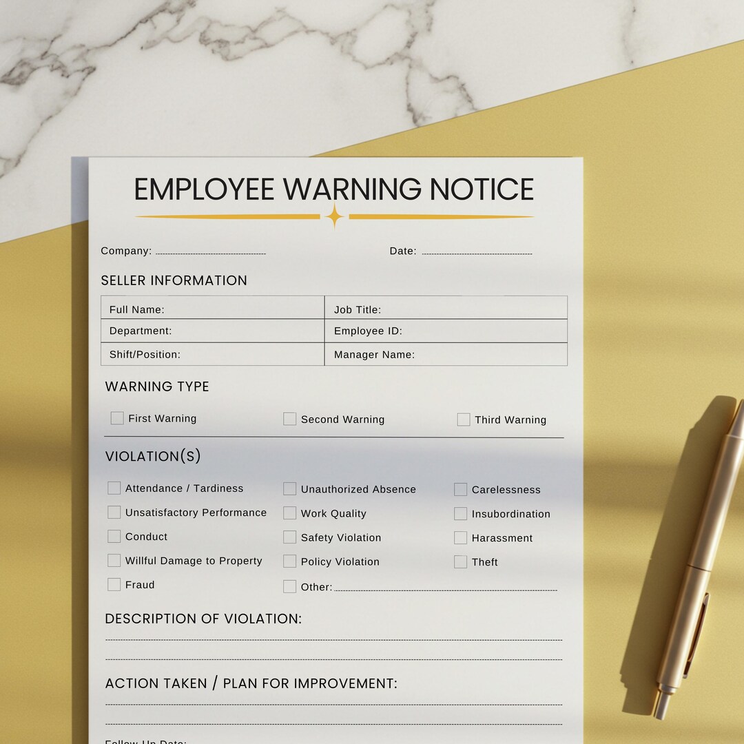 Editable Employee Warning Notice Template, Disciplinary Form, Write up ...