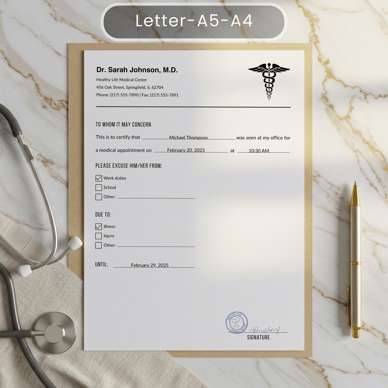 Editable Doctor Excuse Note Template. Urgent Care Excuse Letter ...