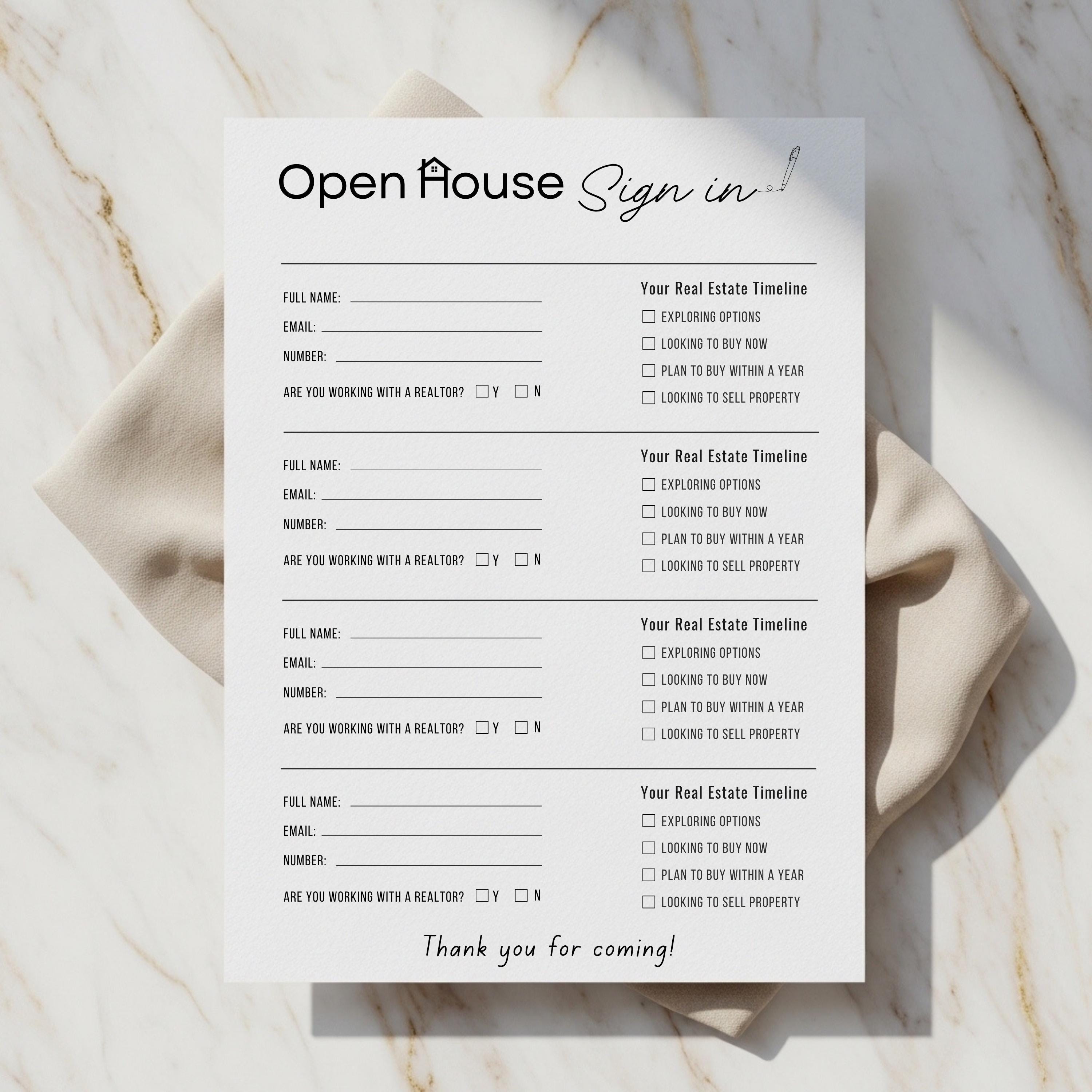 EDITABLE Open House Sign in Sheet. Printable Real Estate Marketing ...