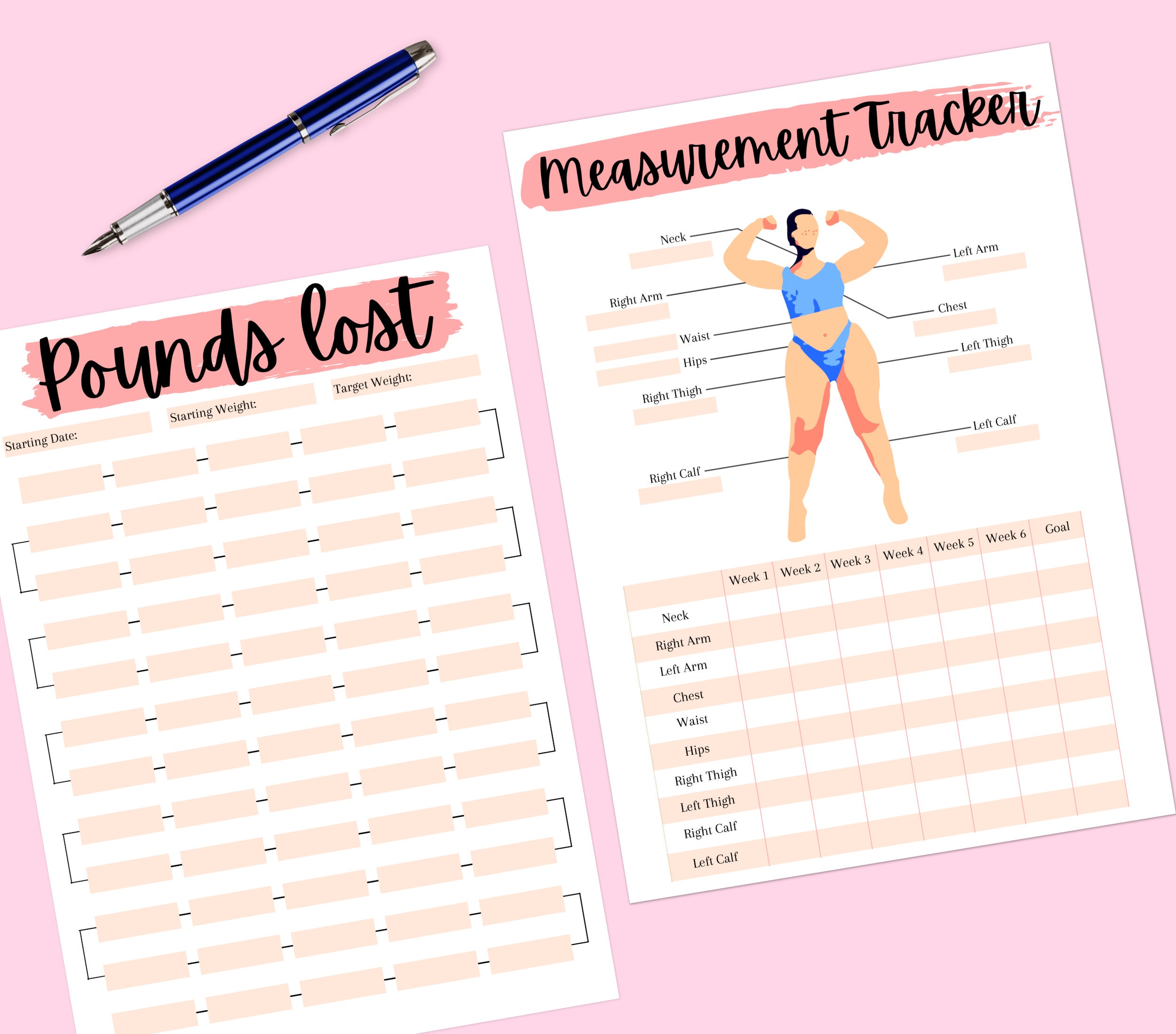 Woman Body Measurements Tracker, Weight Loss Tracker, Weight Loss ...