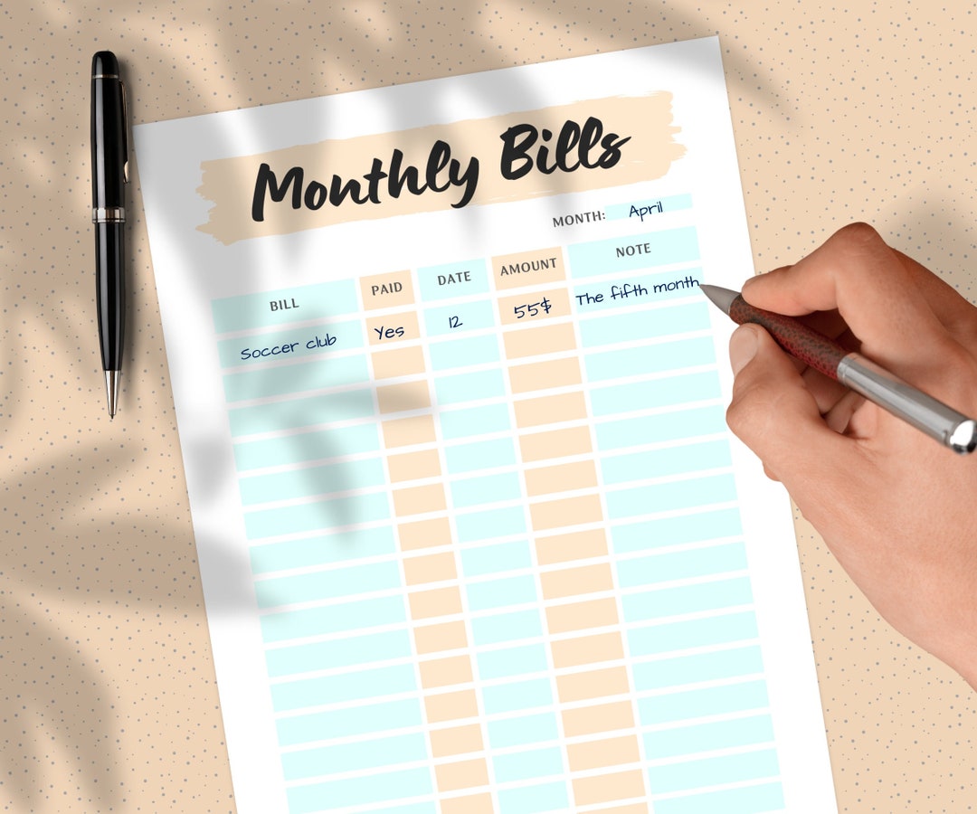 Bill Tracker, Monthly Bill Log, Bill Planner, Bill Management, Bill ...