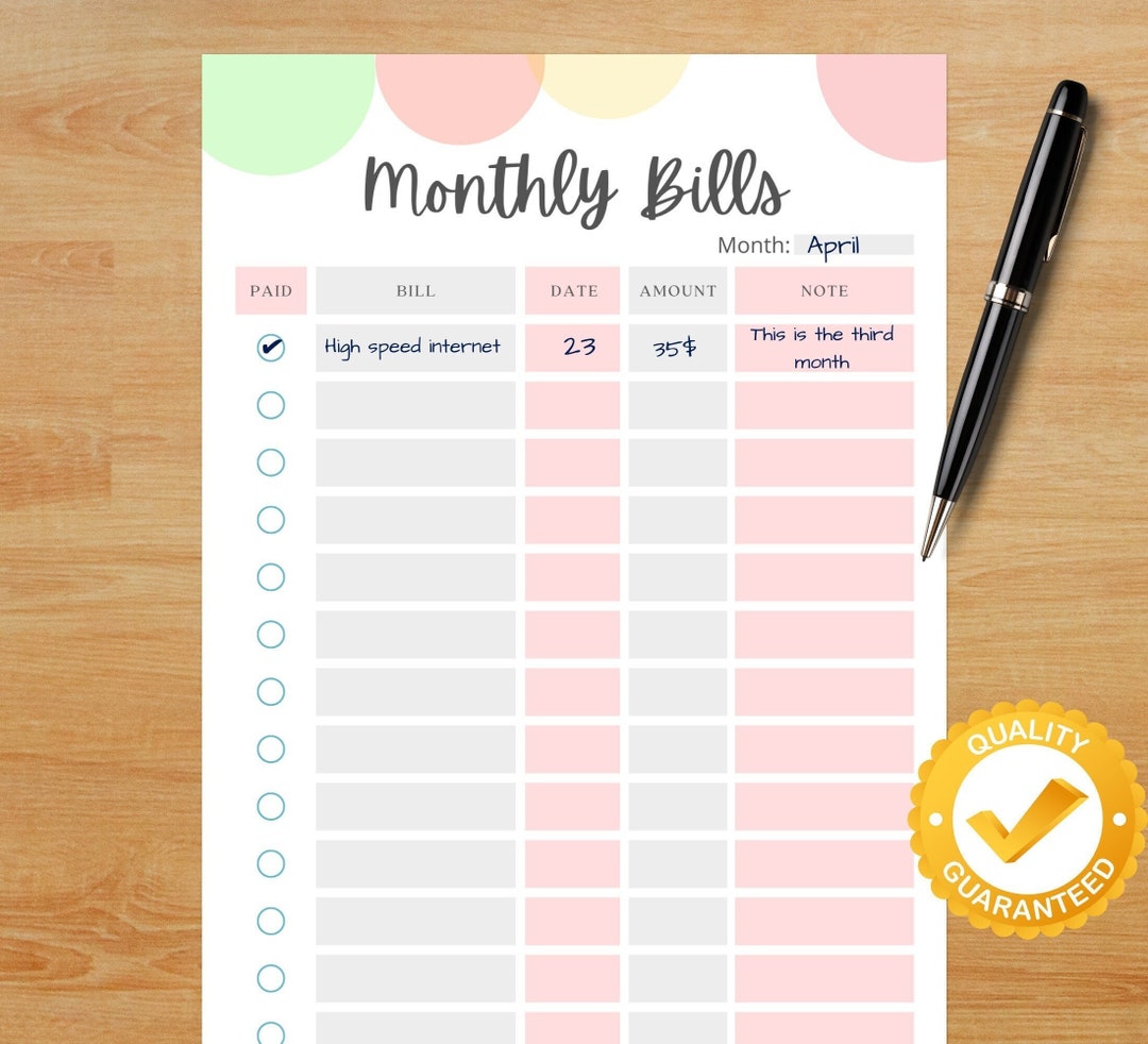 Bill Pay Organizer, Monthly Bill Log, Bill Planner, Bill Management ...