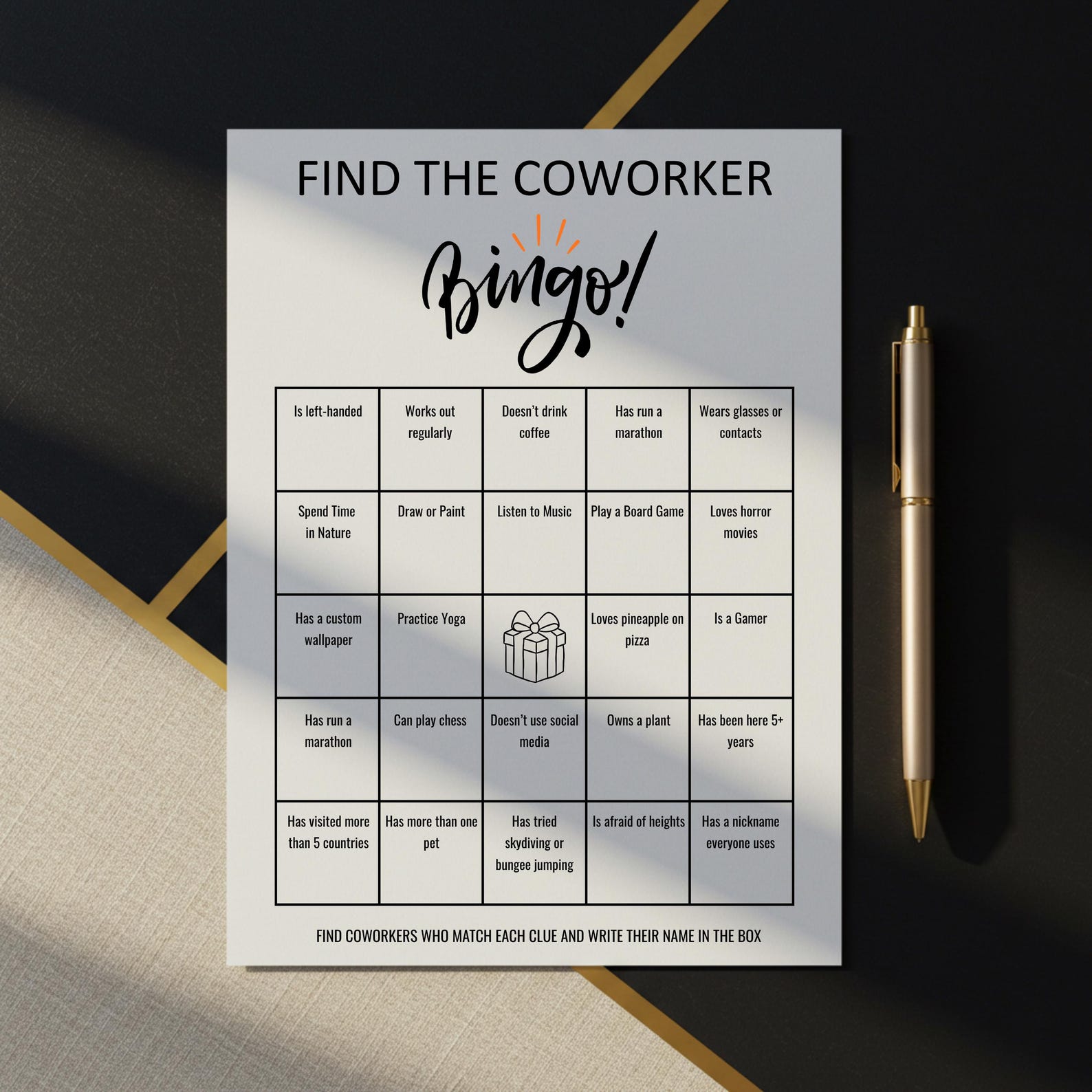 Printable Find the Coworker Bingo. Getting to Know You Bingo. Party Ice ...