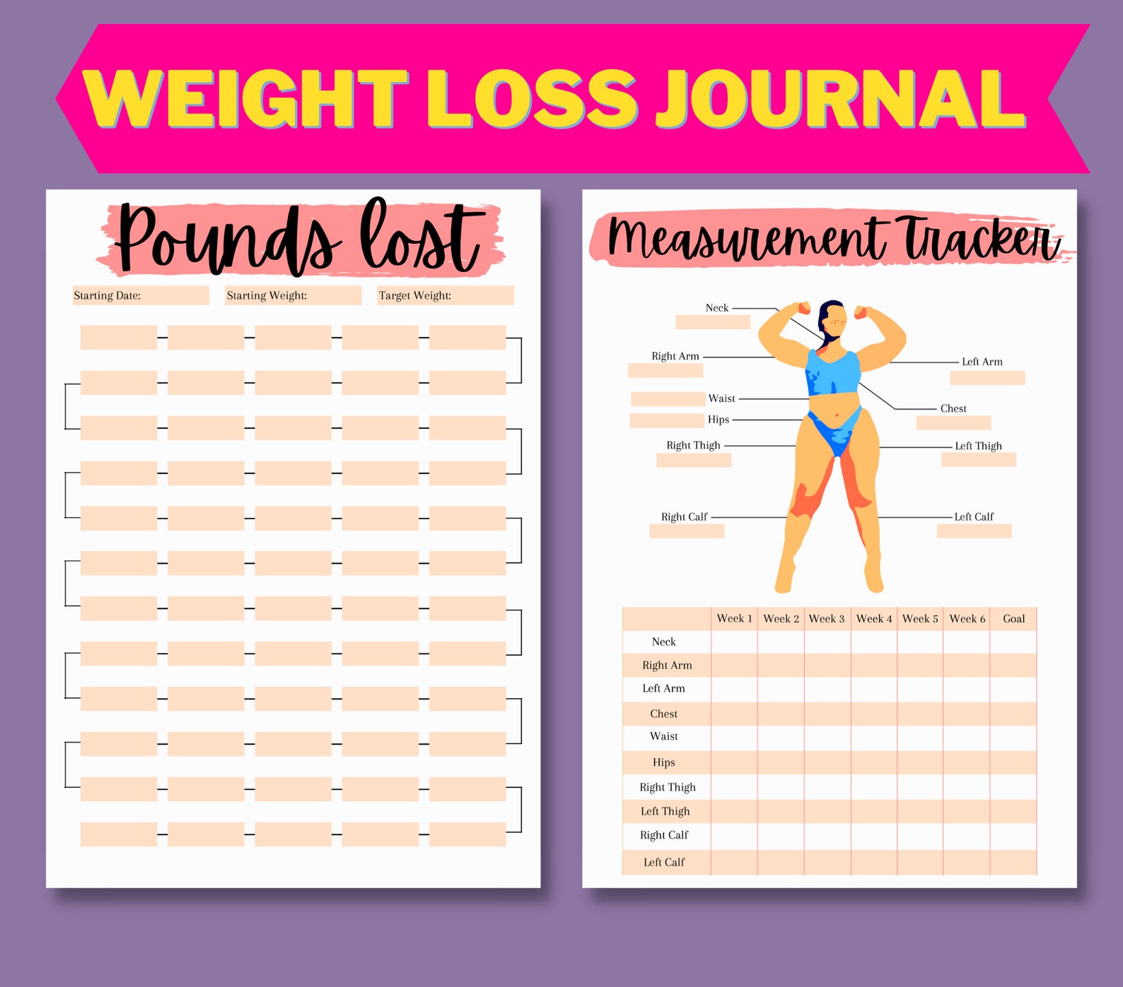Woman Body Measurements Tracker, Weight Loss Tracker, Weight Loss ...