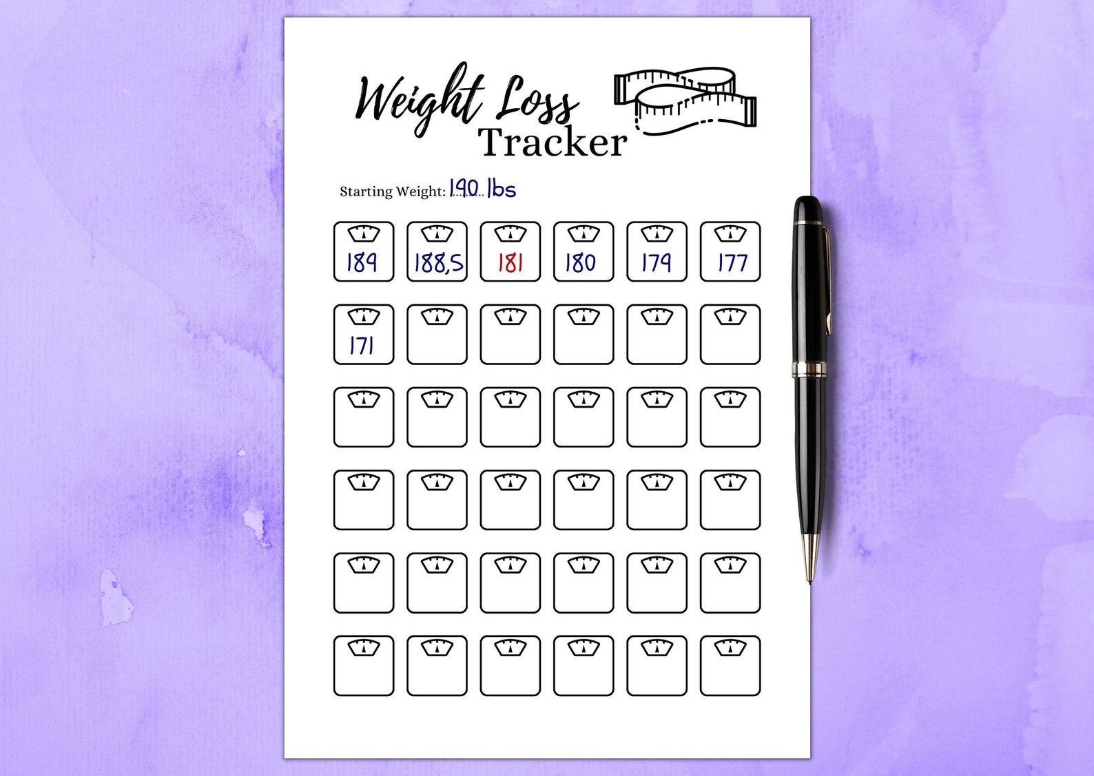 Digital Weight Loss Tracker, Weight Loss Journal, Weight Loss Chart ...