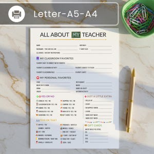 All About My Teacher Printable. My Teacher Favorites Things Printable ...