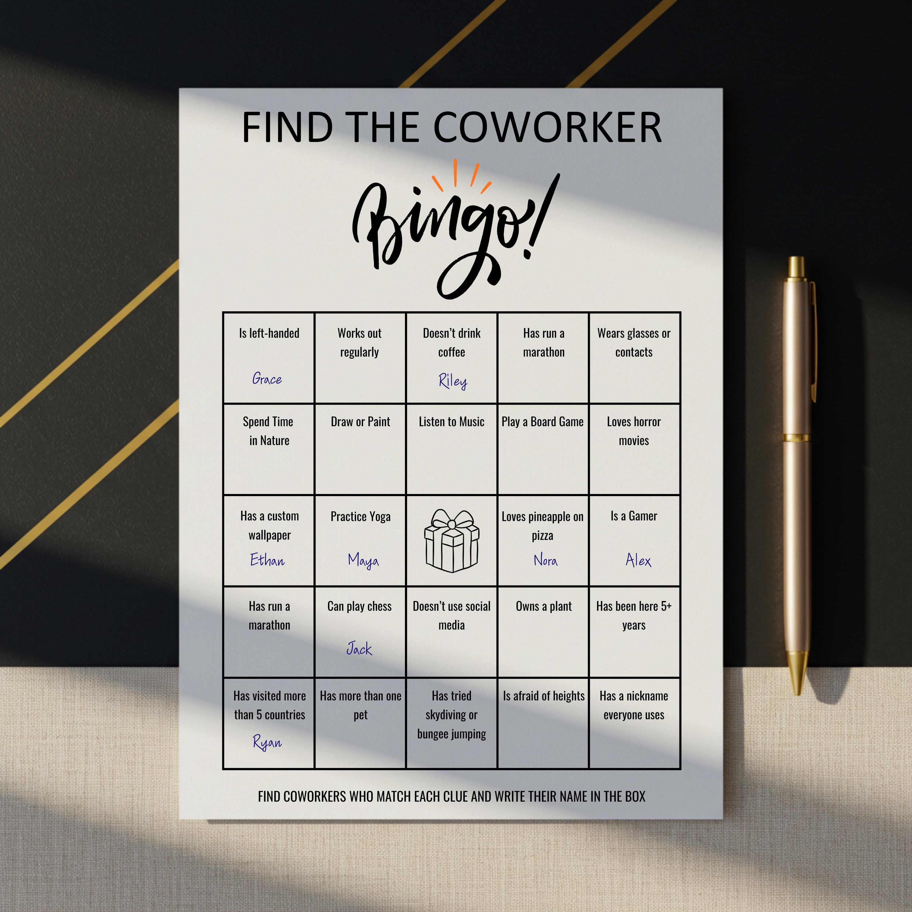 Printable Find the Coworker Bingo. Getting to Know You Bingo. Party Ice ...