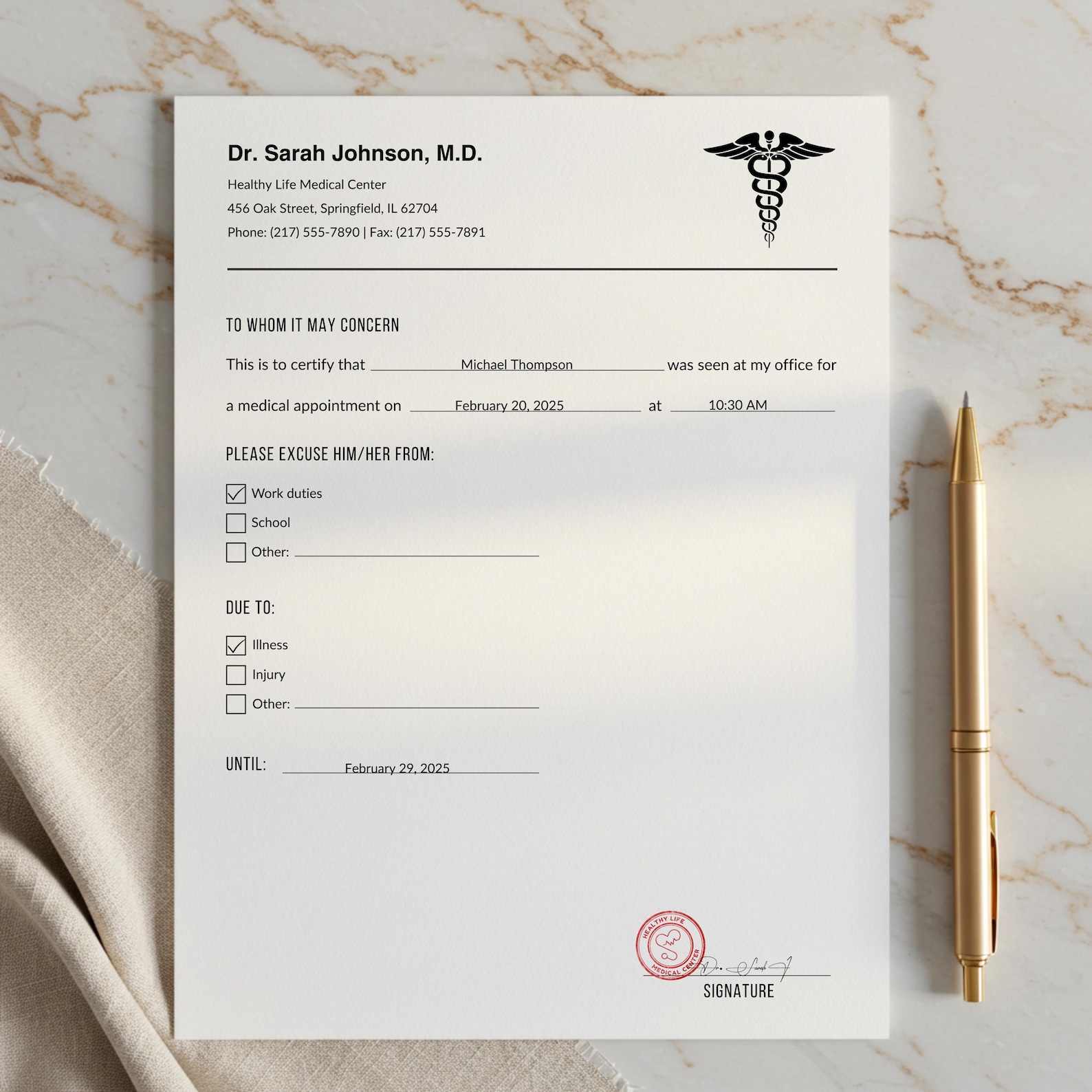 Editable Doctor Excuse Note Template. Urgent Care Excuse Letter ...