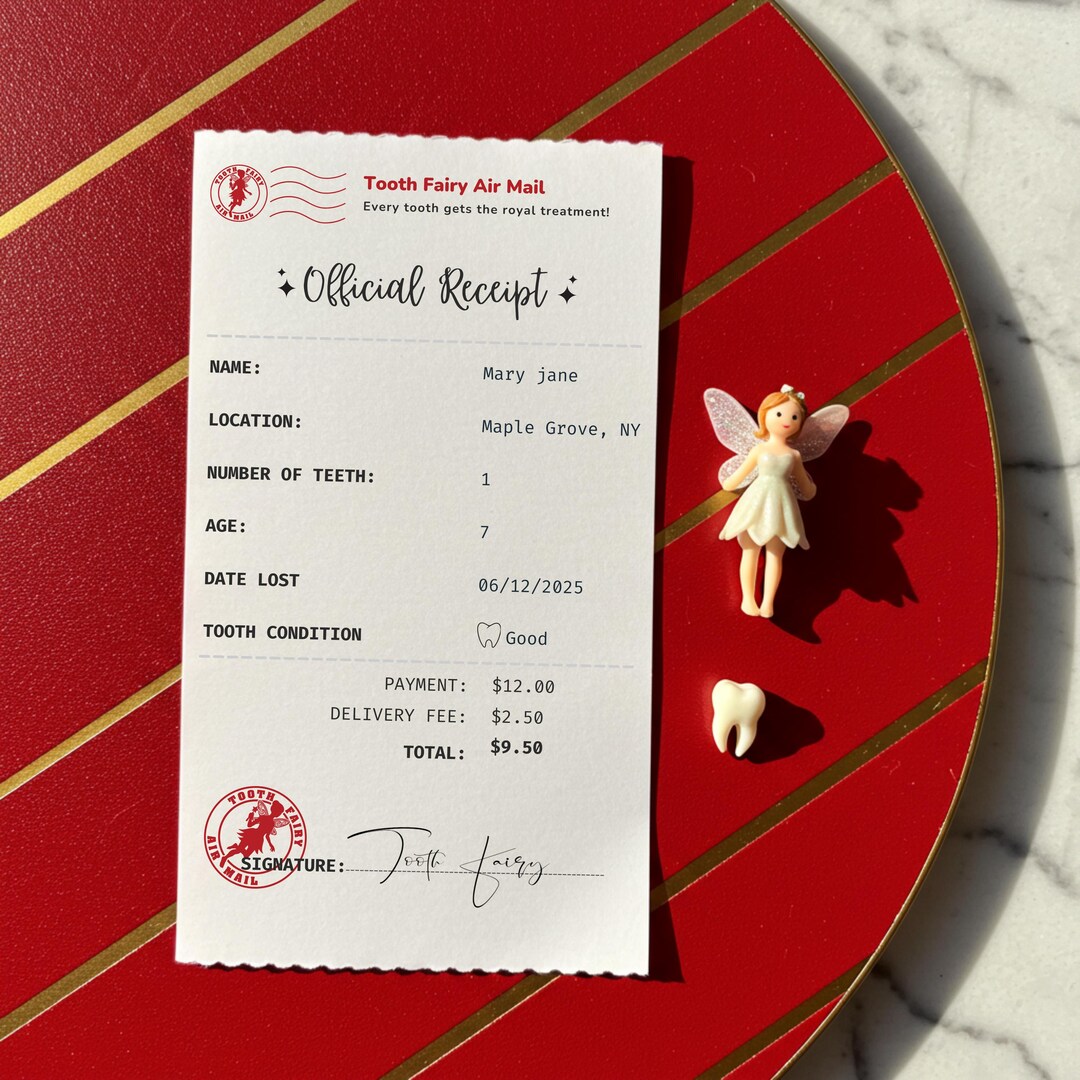 Editable Tooth Fairy Receipt Template, Printable Lost Tooth Certificate ...