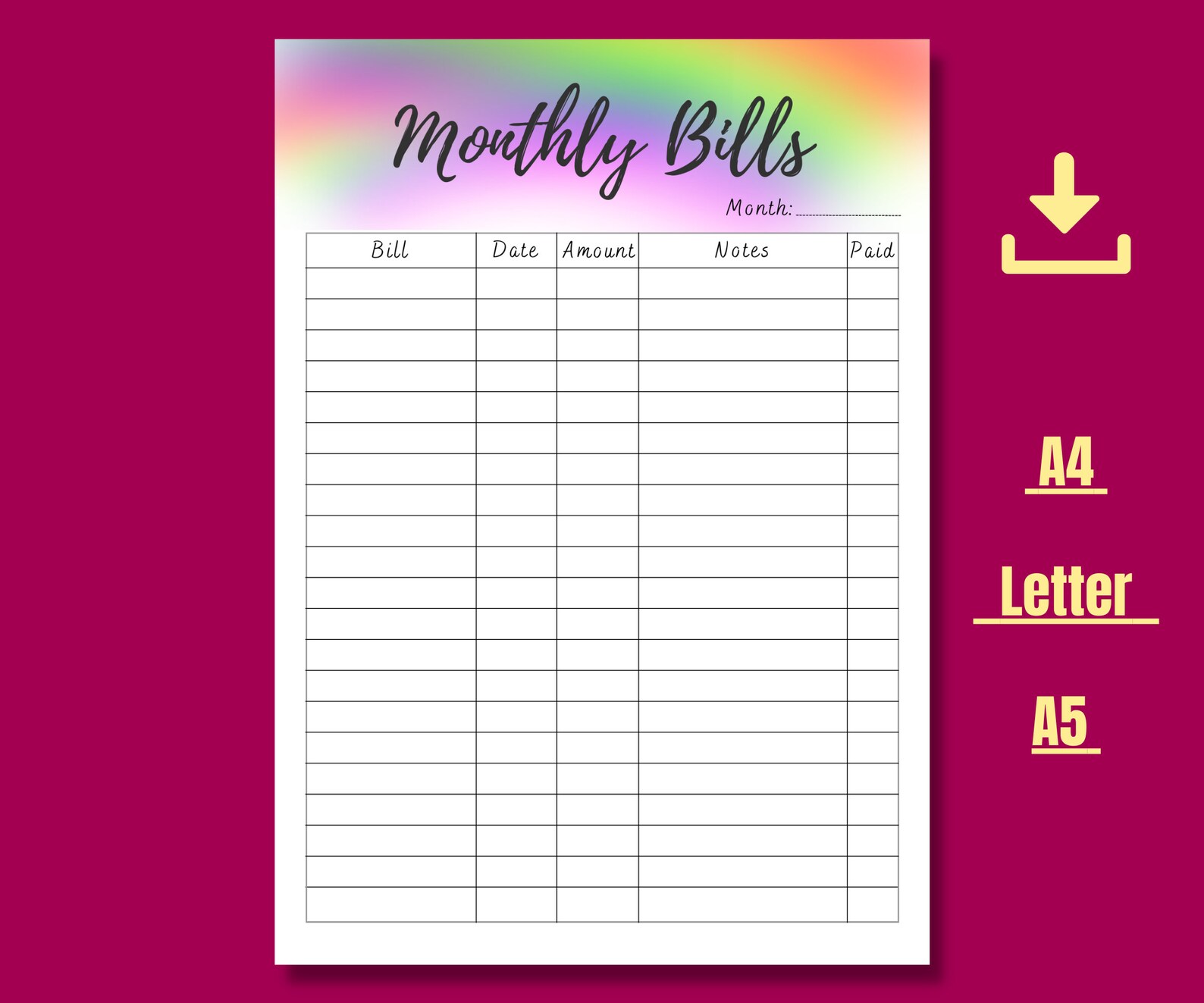Bill Tracker, Monthly Bill Log, Bill Planner, Bill Management, Bill ...