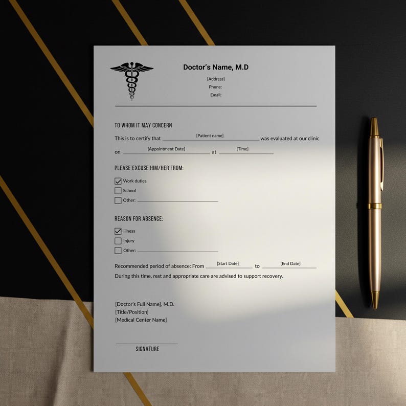 Editable Absence Note Template. Doctor Excuse Note Template. Urgent ...