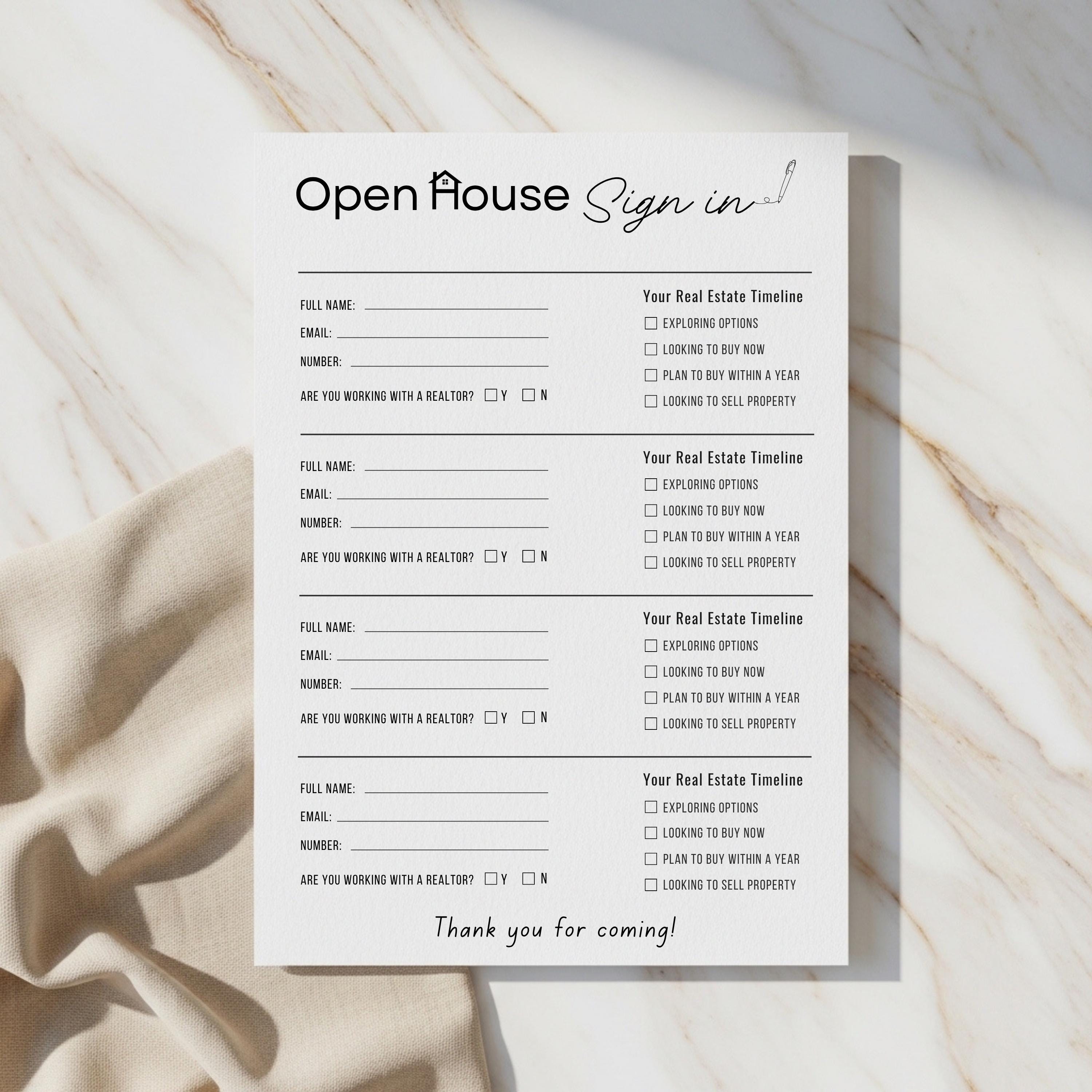 Editable Open House Sign in Sheet Template. Realtor Open House Sign in ...