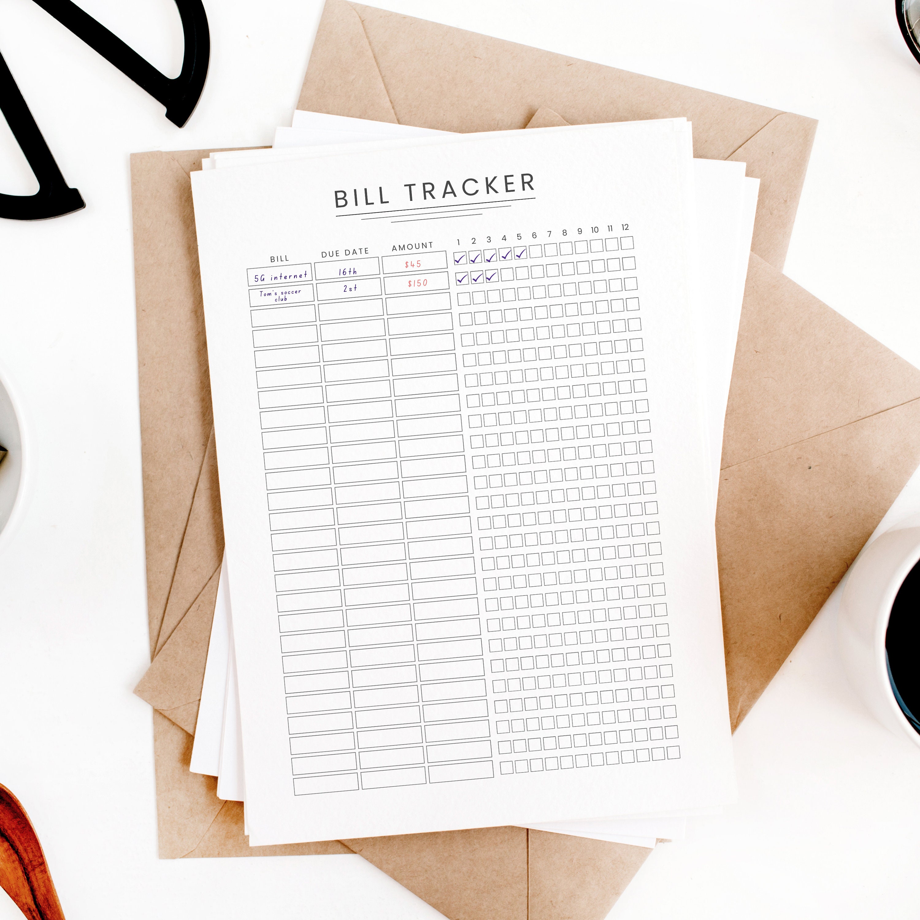 Monthly Bill Tracker, Bill Payment Tracker, Bills Manager, Bill Track ...