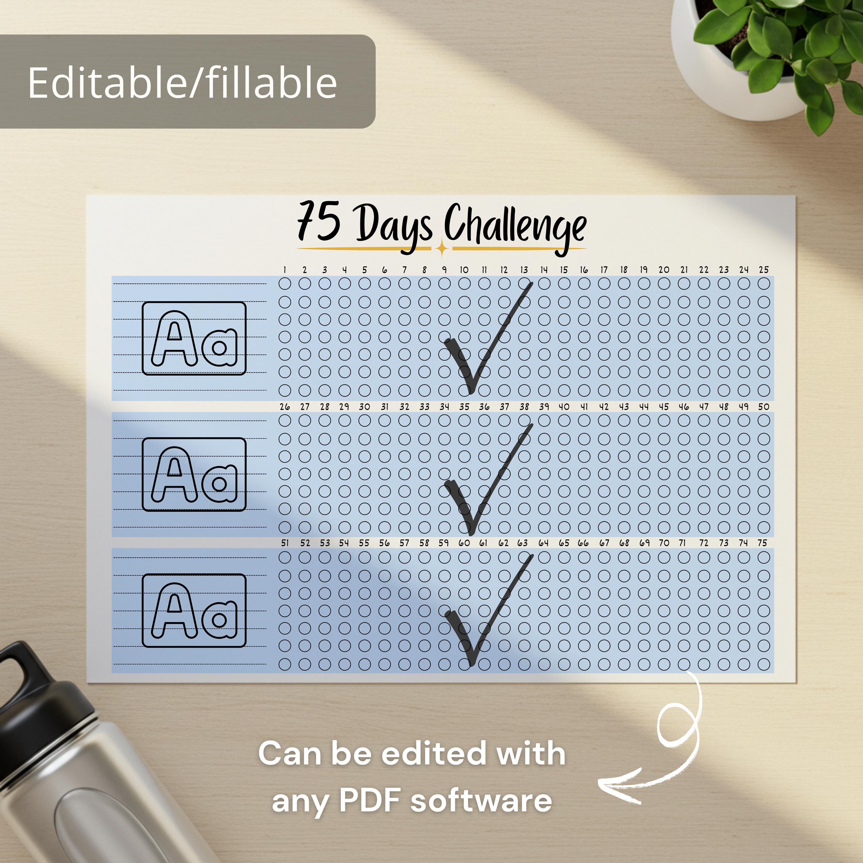 Printable 75 Days Challenge Tracker, 75 Day Tracker, 75 Day Checklist ...