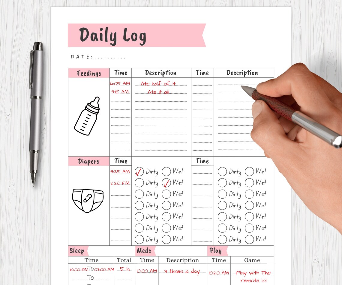 Baby Daily Log Infant Daily Log Baby Care Journal Infant - Etsy