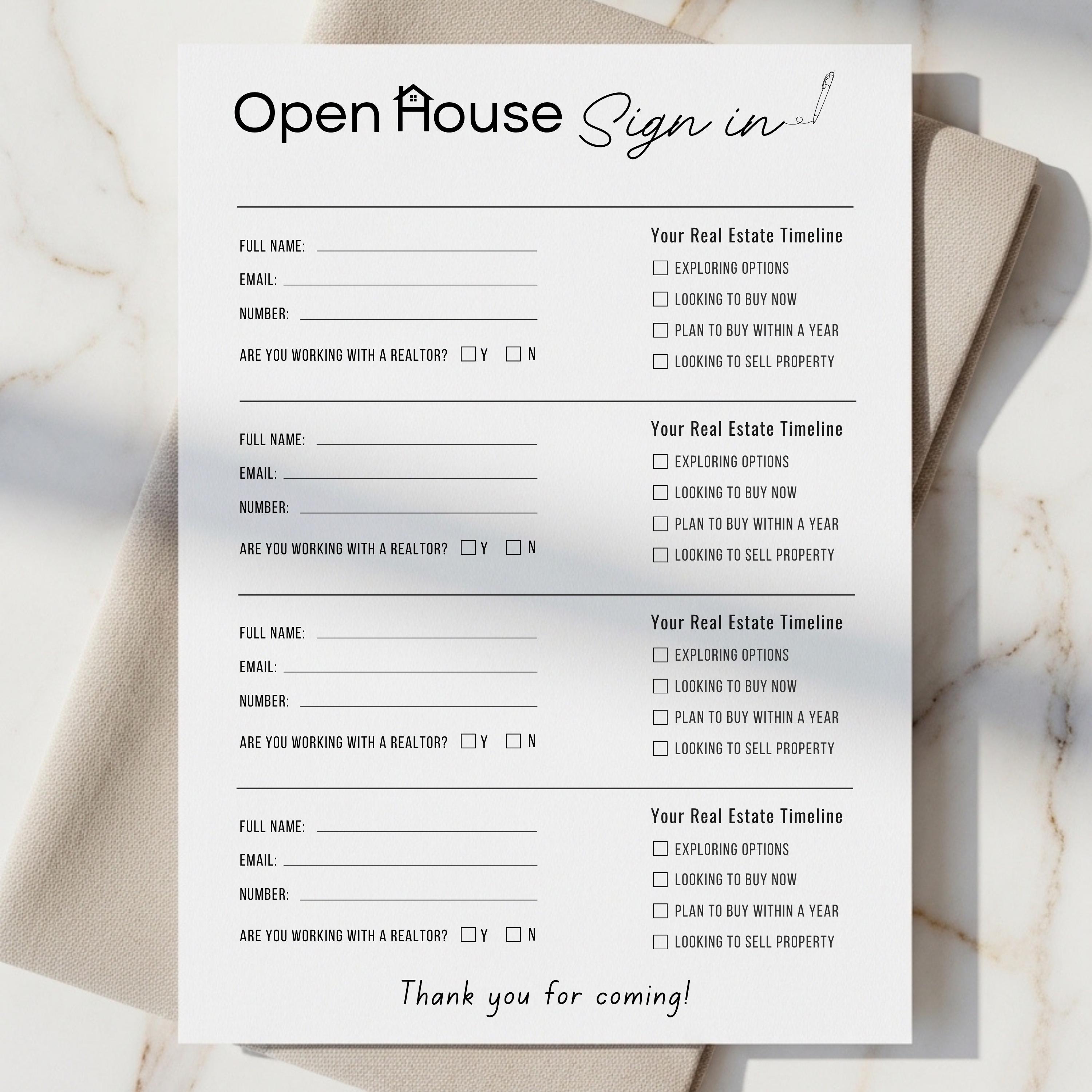 Editable Open House Sign in Sheet Template. Realtor Open House Sign in ...