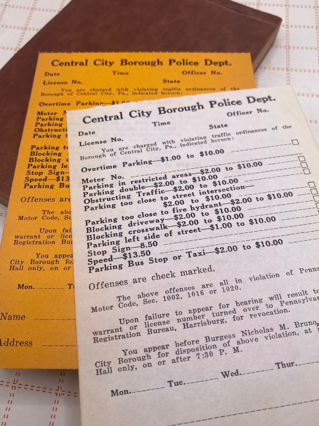 Police Dept. Traffic Violation Ticket and Receipt - Etsy