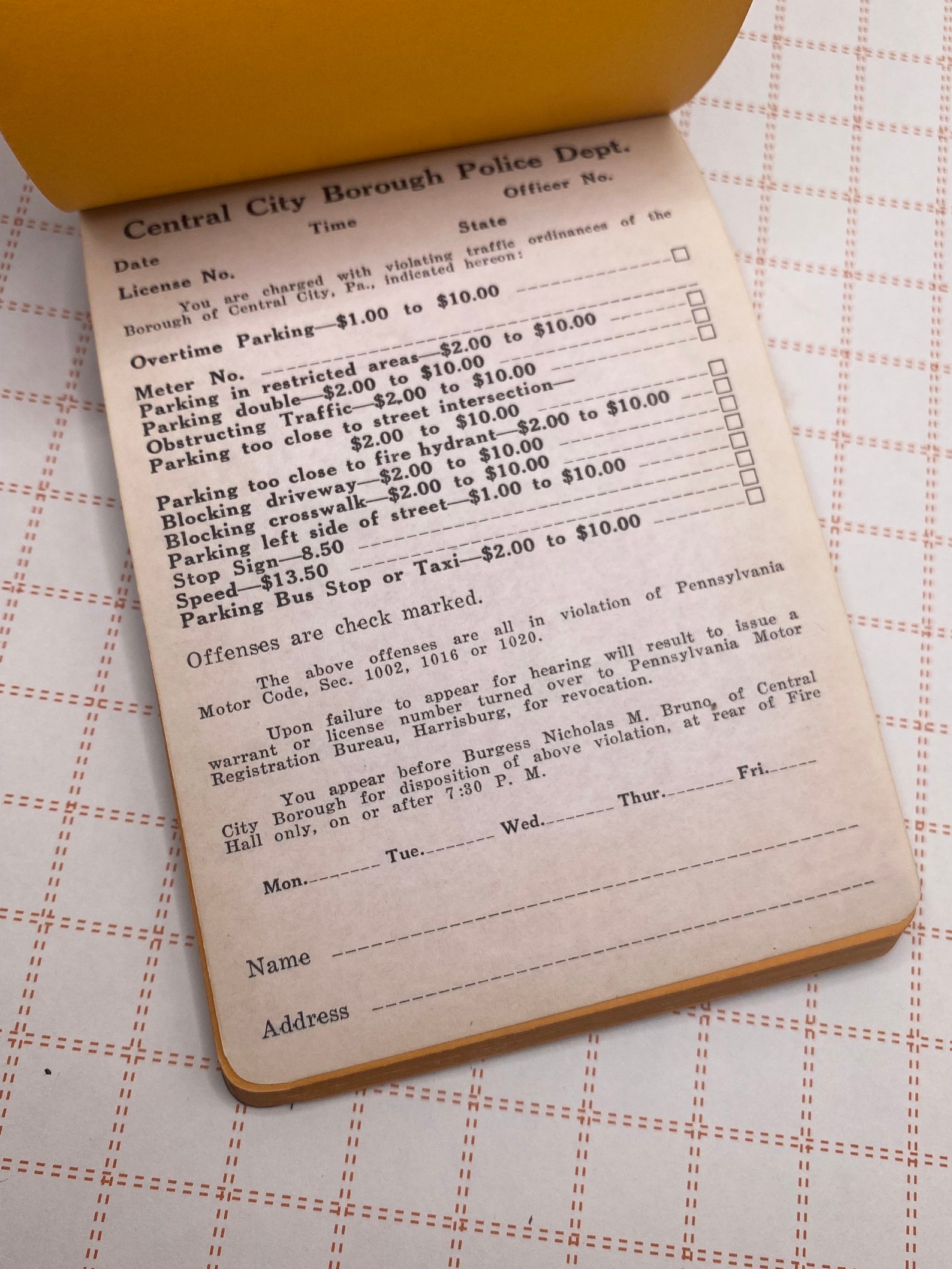 Police Dept. Traffic Violation Ticket and Receipt - Etsy