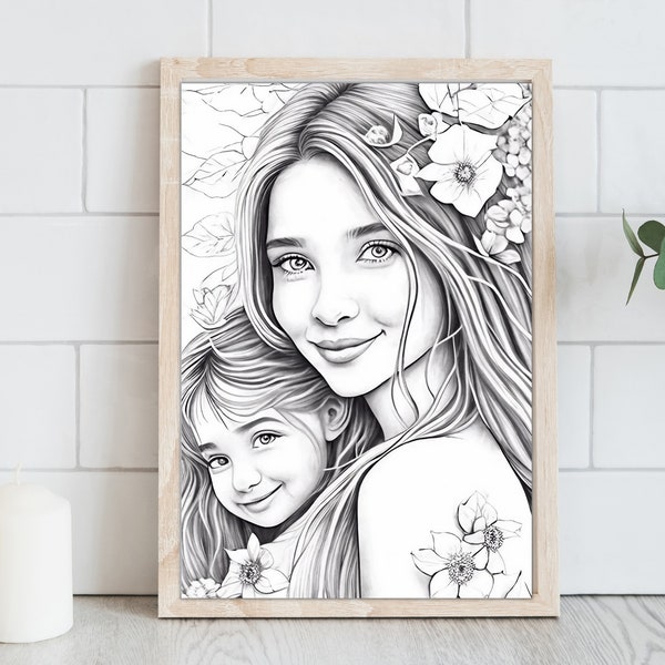 Mother Daughter Coloring Page - Etsy