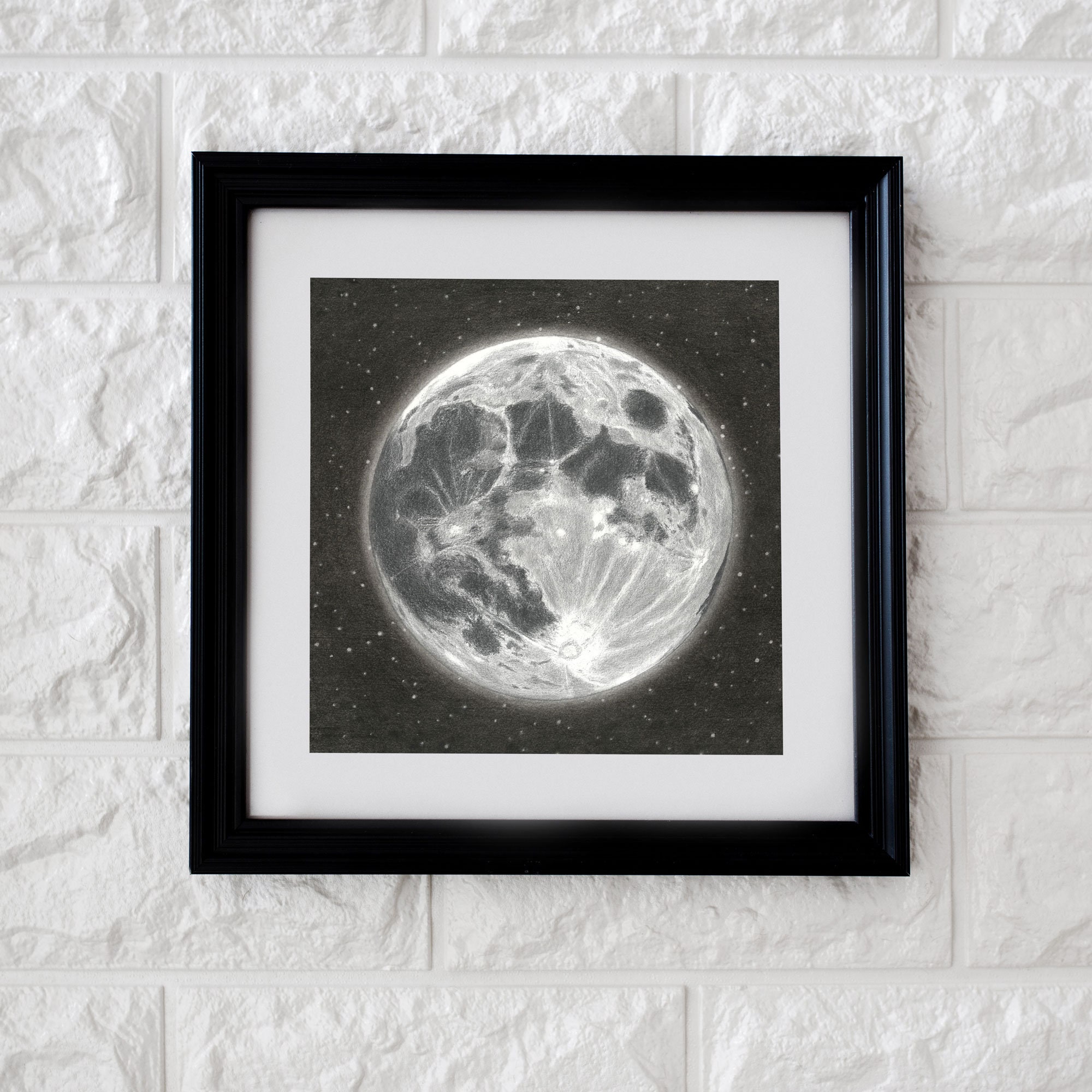 Pencil Moon Drawing: Black and White Full Moon Art (digital Download ...