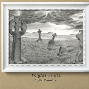 Graveyard Print Black White, Gothic Graveyard, Old Cemetery Print ...