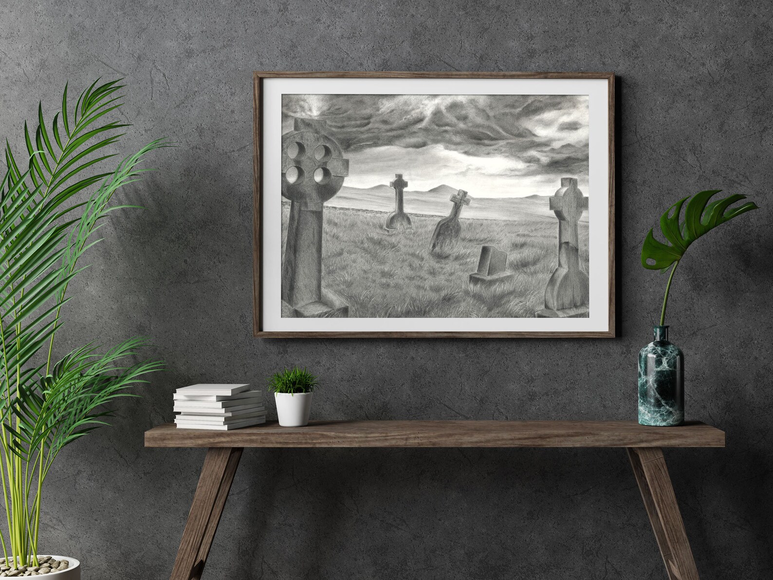 Graveyard Print Black White, Gothic Graveyard, Old Cemetery Print ...