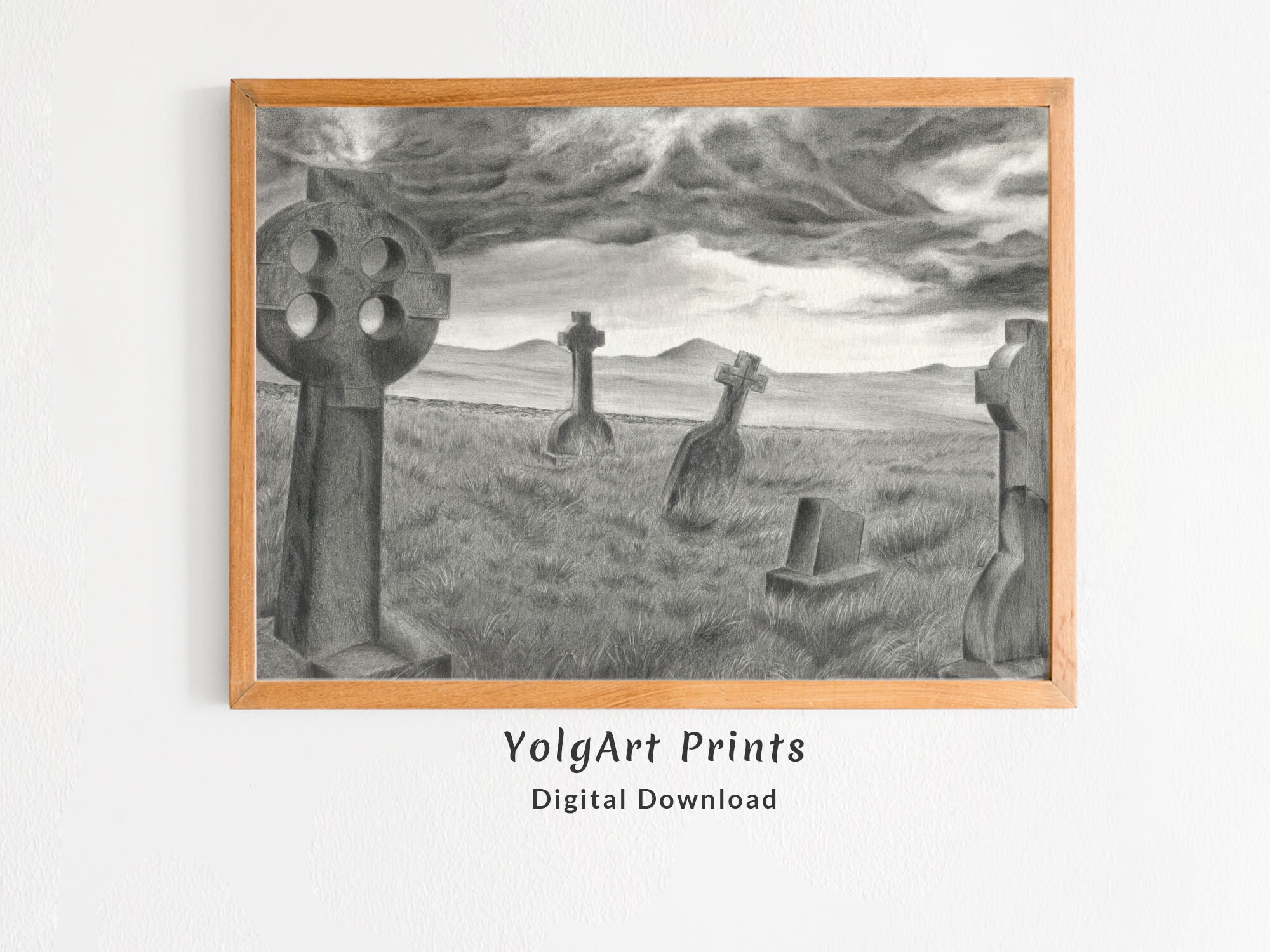 Graveyard Print Black White, Gothic Graveyard, Old Cemetery Print ...