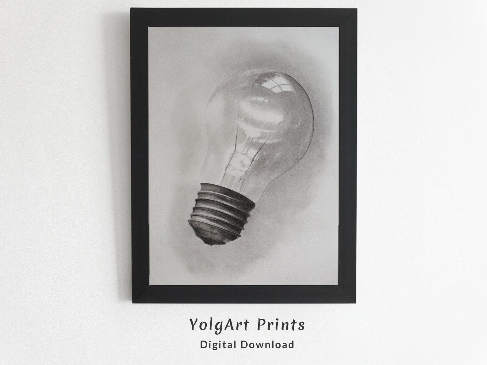 Light Bulb Graphite Pencil Drawing: Industrial Still Life Art (digital ...