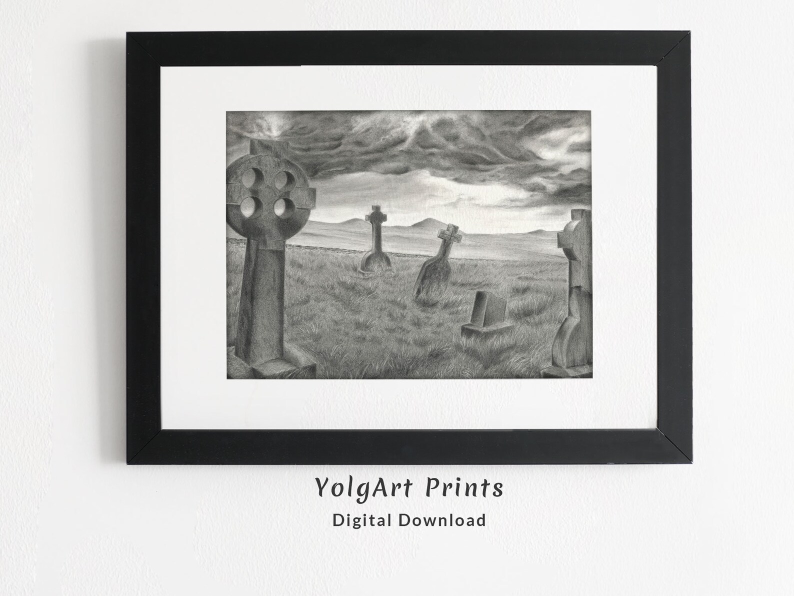 Graveyard Print Black White, Gothic Graveyard, Old Cemetery Print ...